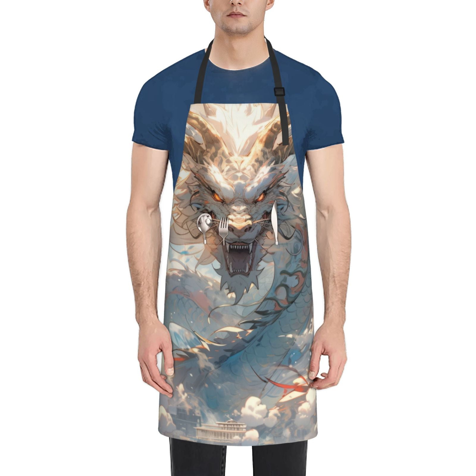 Lsque Cool Cloud White Dragon Waterproof Apron Chef Aprons for Men ...
