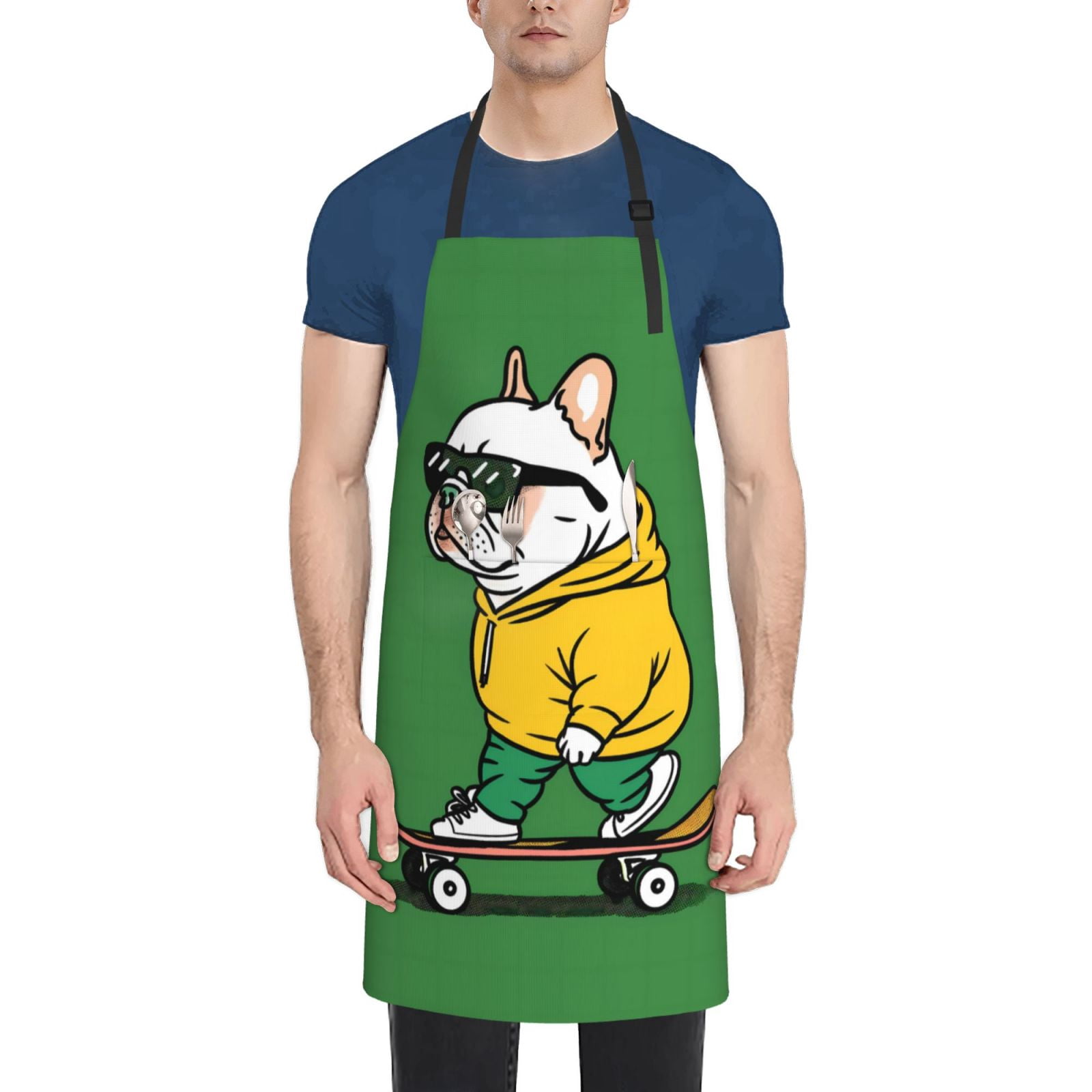 Lsque Cool Skateboarding Bulldog Waterproof Apron Chef Aprons for Men ...