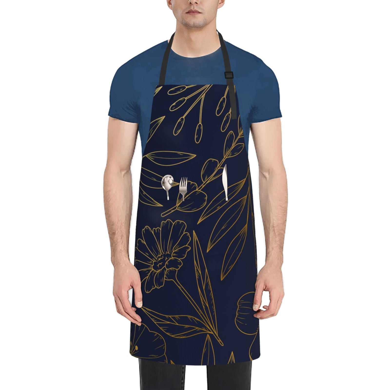 Lsque Copper-Gold Gloss Outline Flower Waterproof Apron Chef Aprons for ...