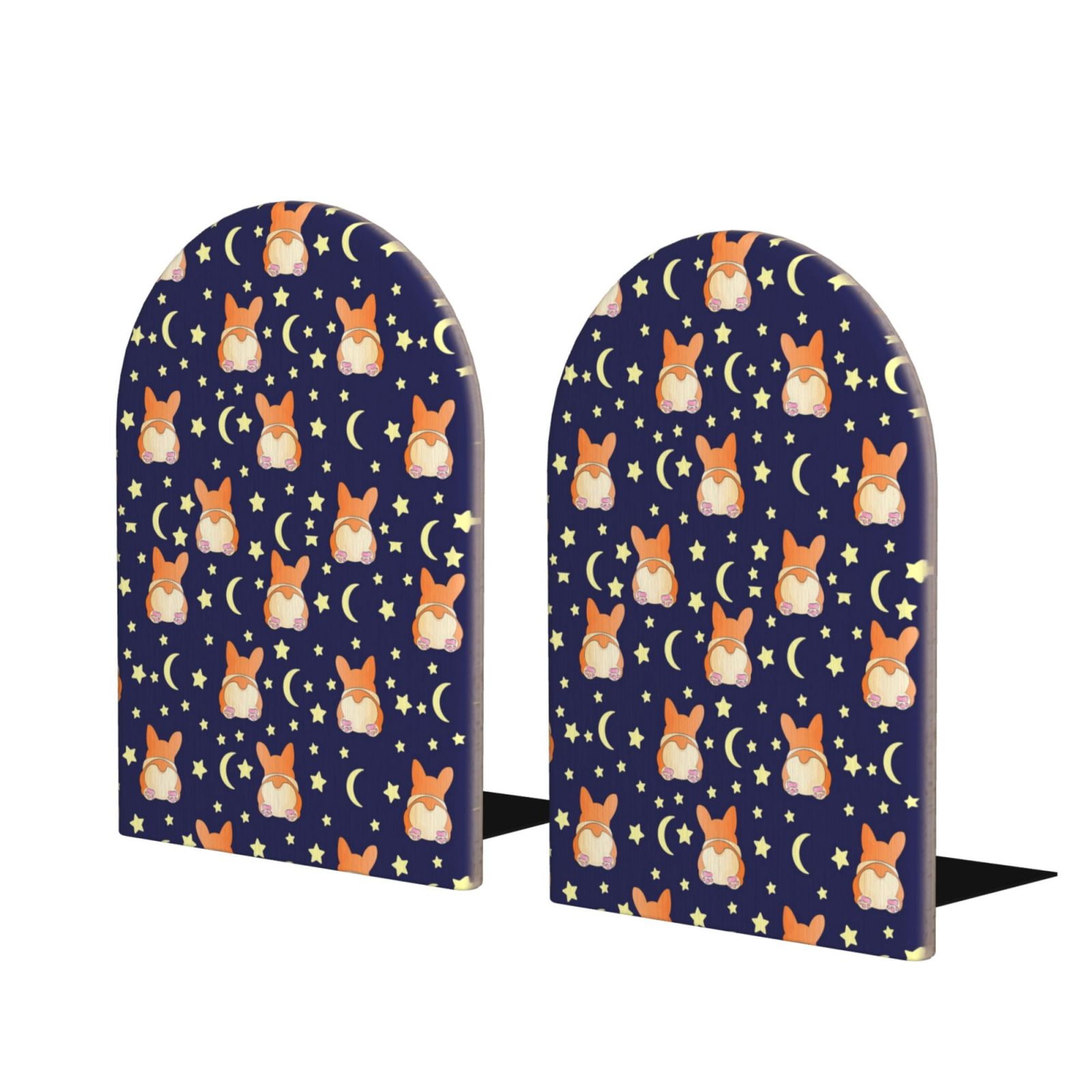Lsque Corgi Lying With Moons And Stars Printed Wood Bookends,Non-Skid ...