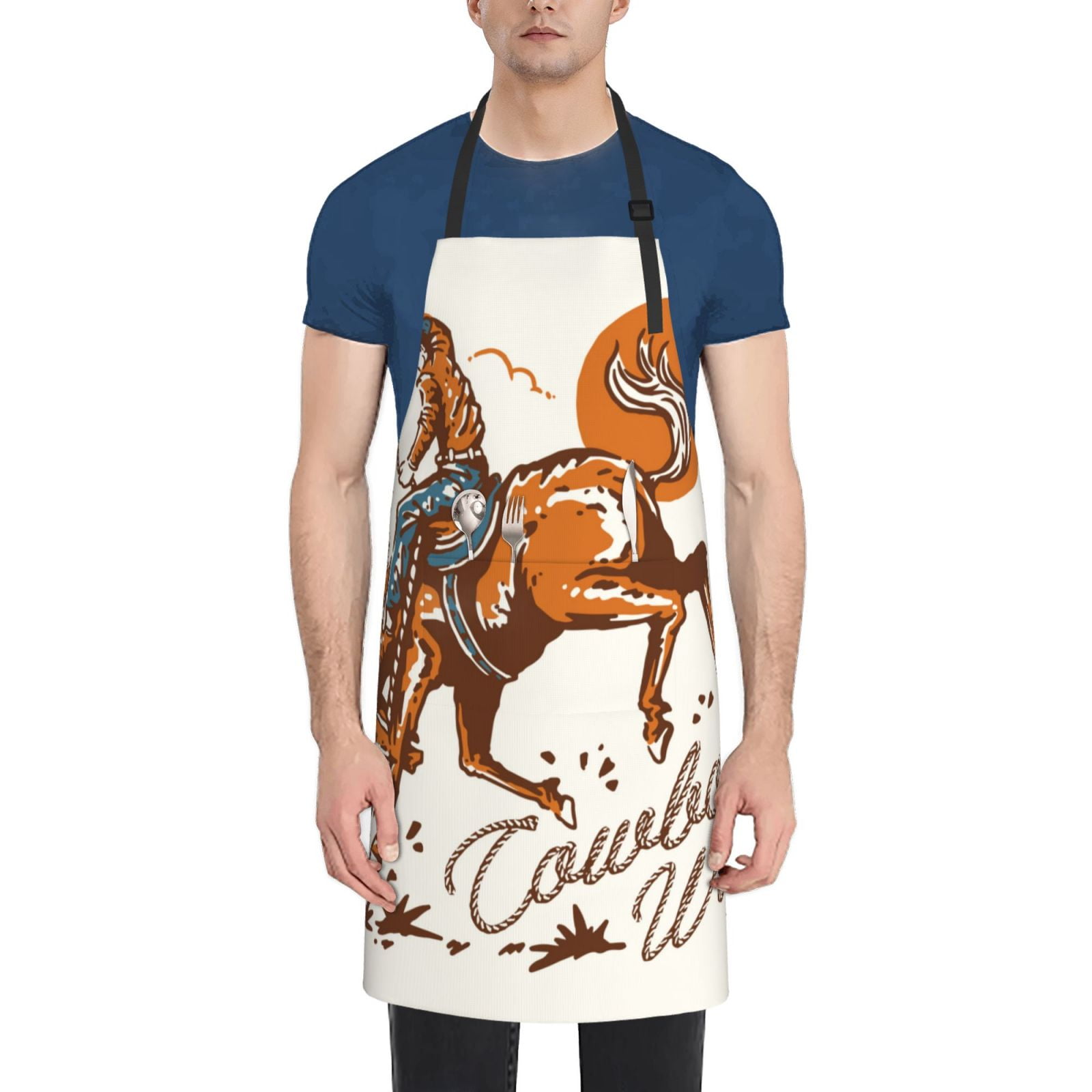 Lsque Cowboy Riding Horse Waterproof Apron Chef Aprons for Men Heavy ...