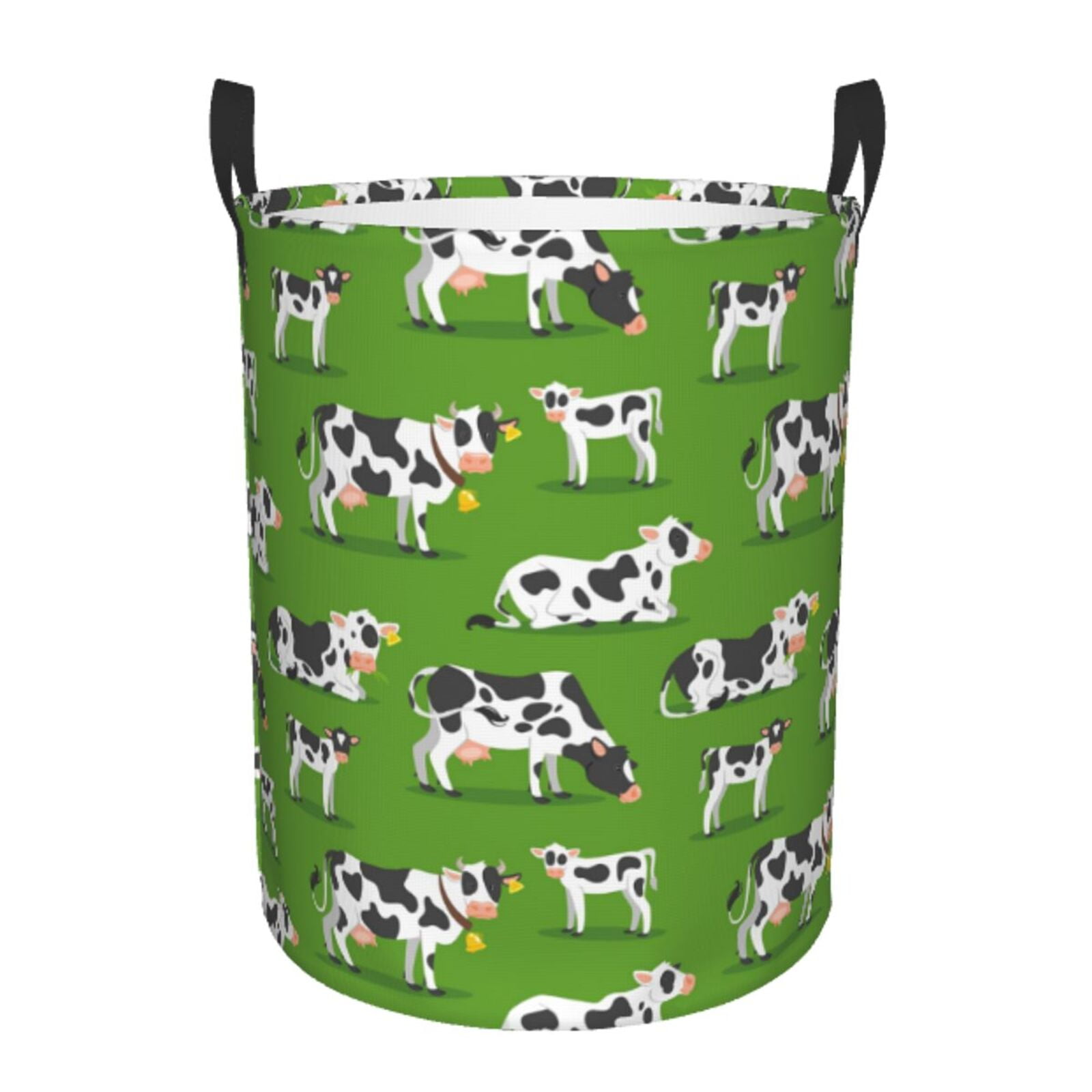 Lsque Cows With Calfs Green Pattern Laundry Hamper Basket, Tall Woven ...