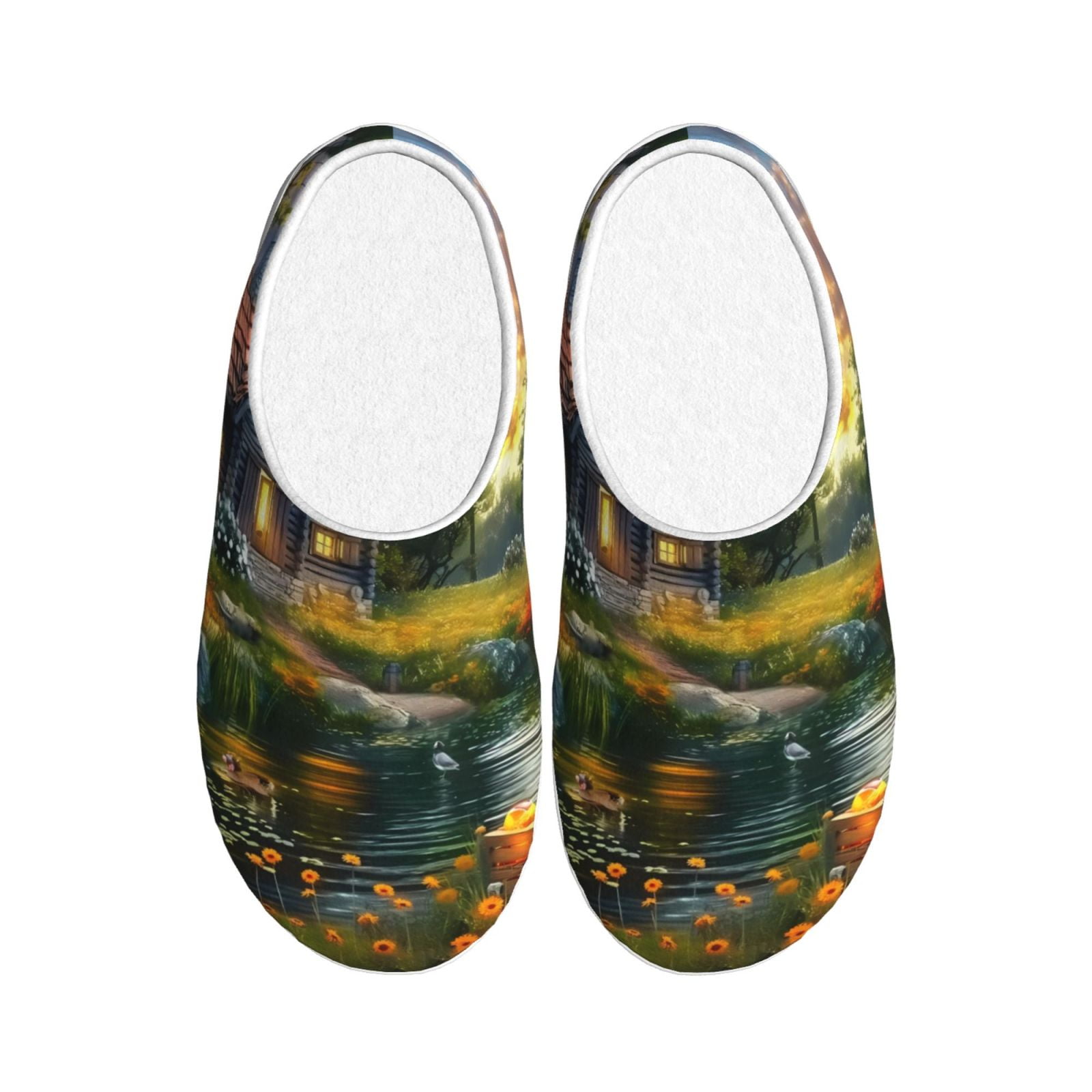 Lsque Cozy Cottage Lakeside Sunset Pattern Womens Comfort Cotton on ...