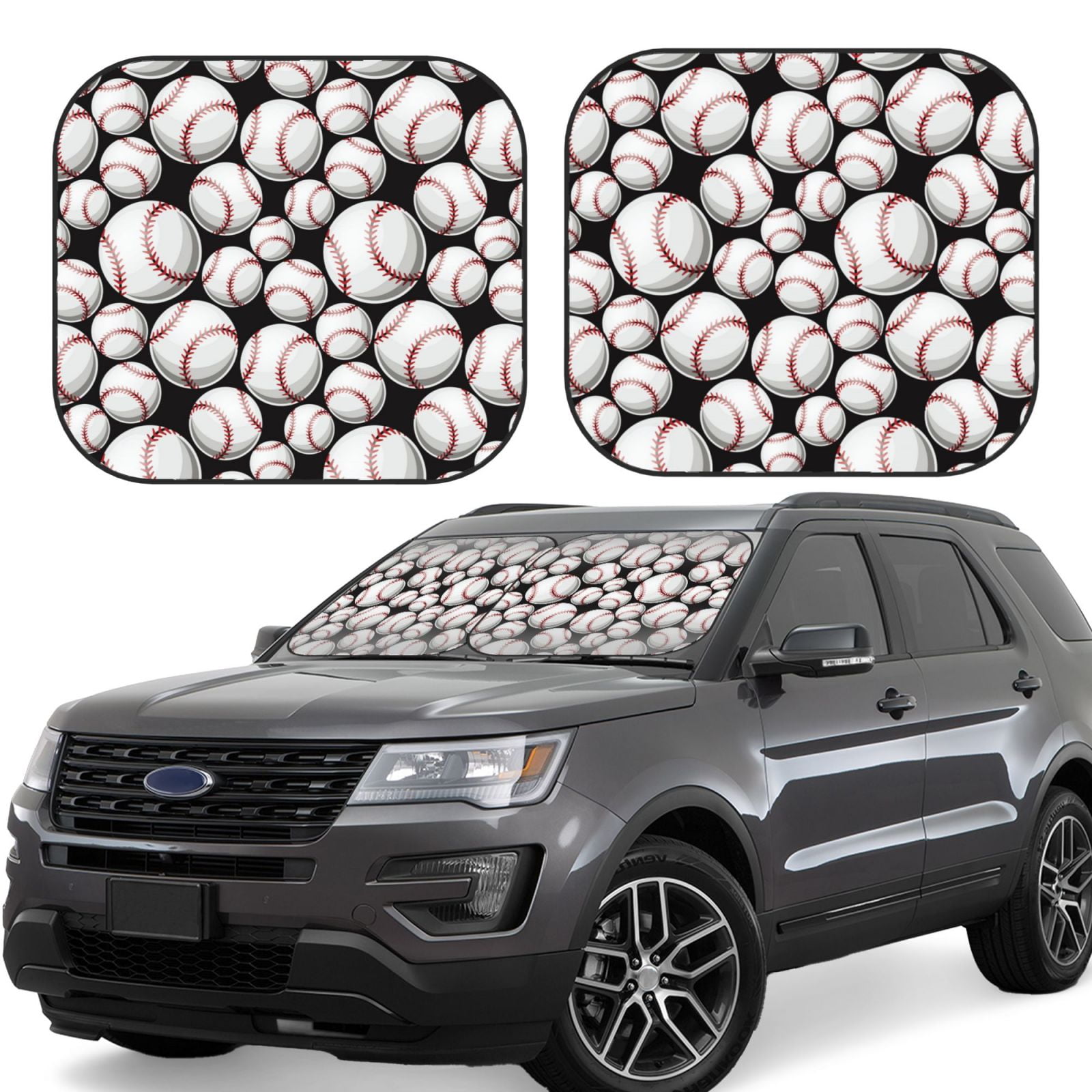 Lsque Cute Baseball 2 PCS Windshield Sun Shade | CarFoldable Window ...