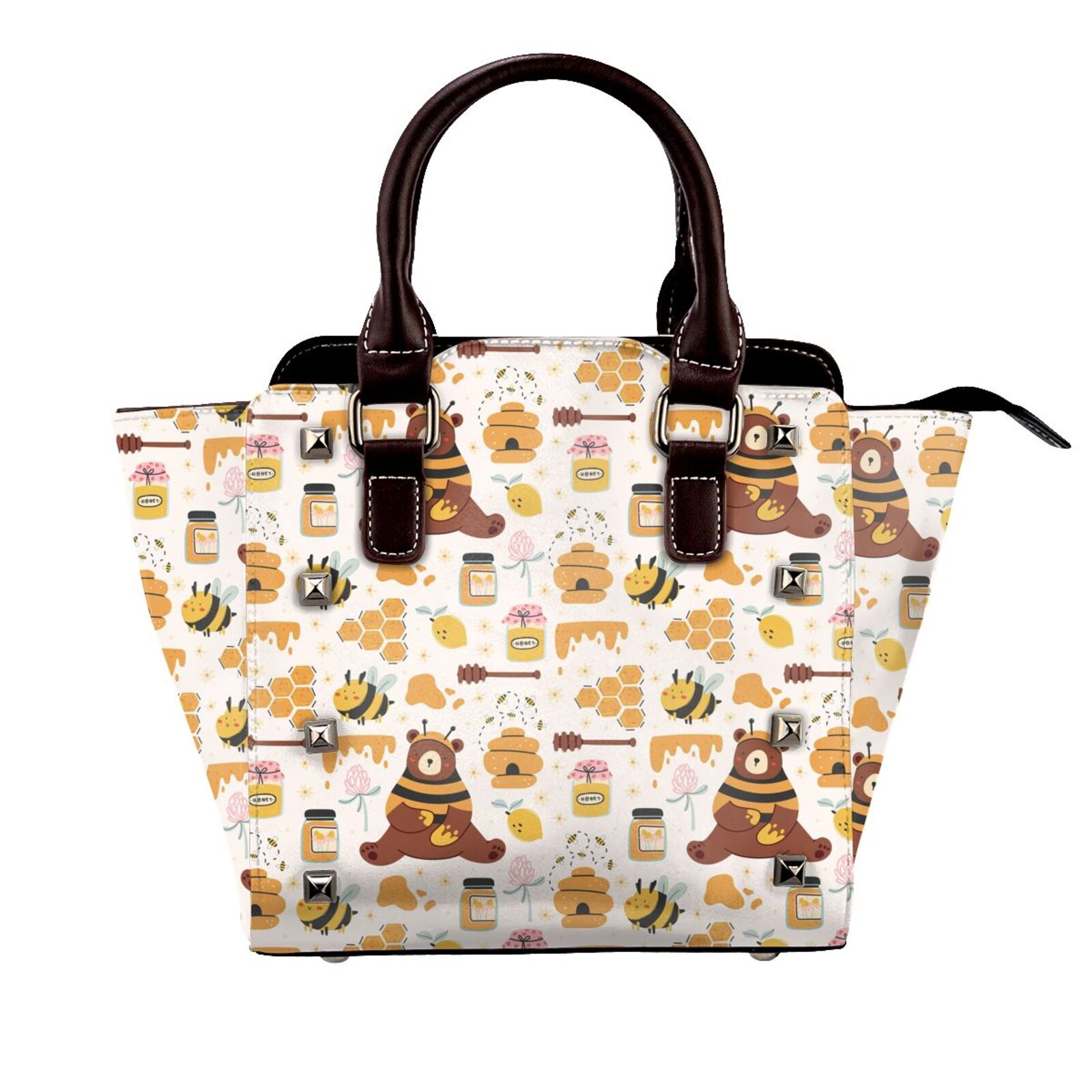 Lsque Cute Bee Honey Jar Hive Bear Pattern Leather Rivet Shoulder Bag ...