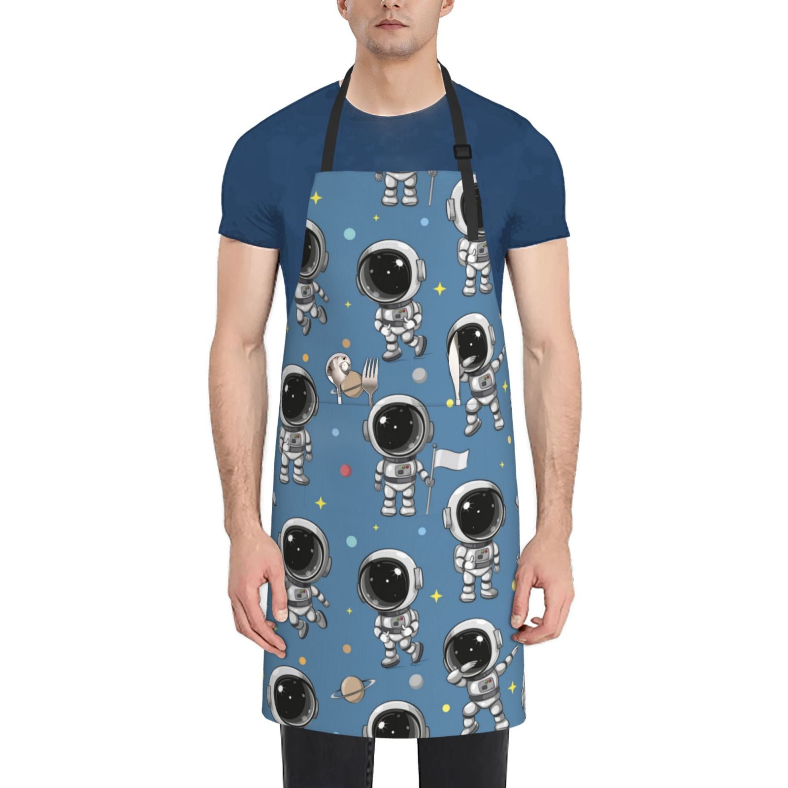 Lsque Cute Cartoon Astronaut Waterproof Apron Chef Aprons for Men Heavy ...