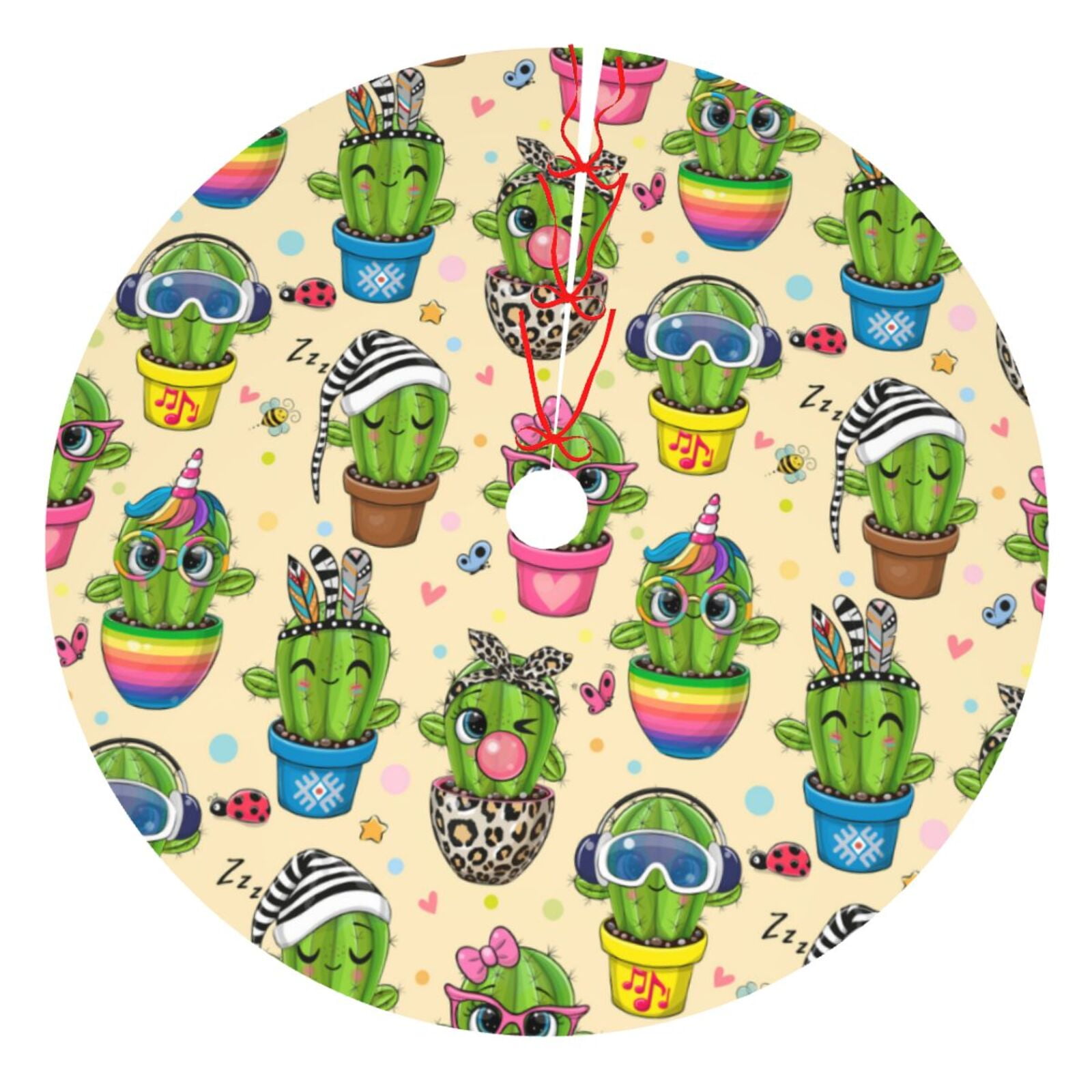 Lsque Cute Cartoon Cactus Print Christmas Tree Skirt, Tree Skirt with ...
