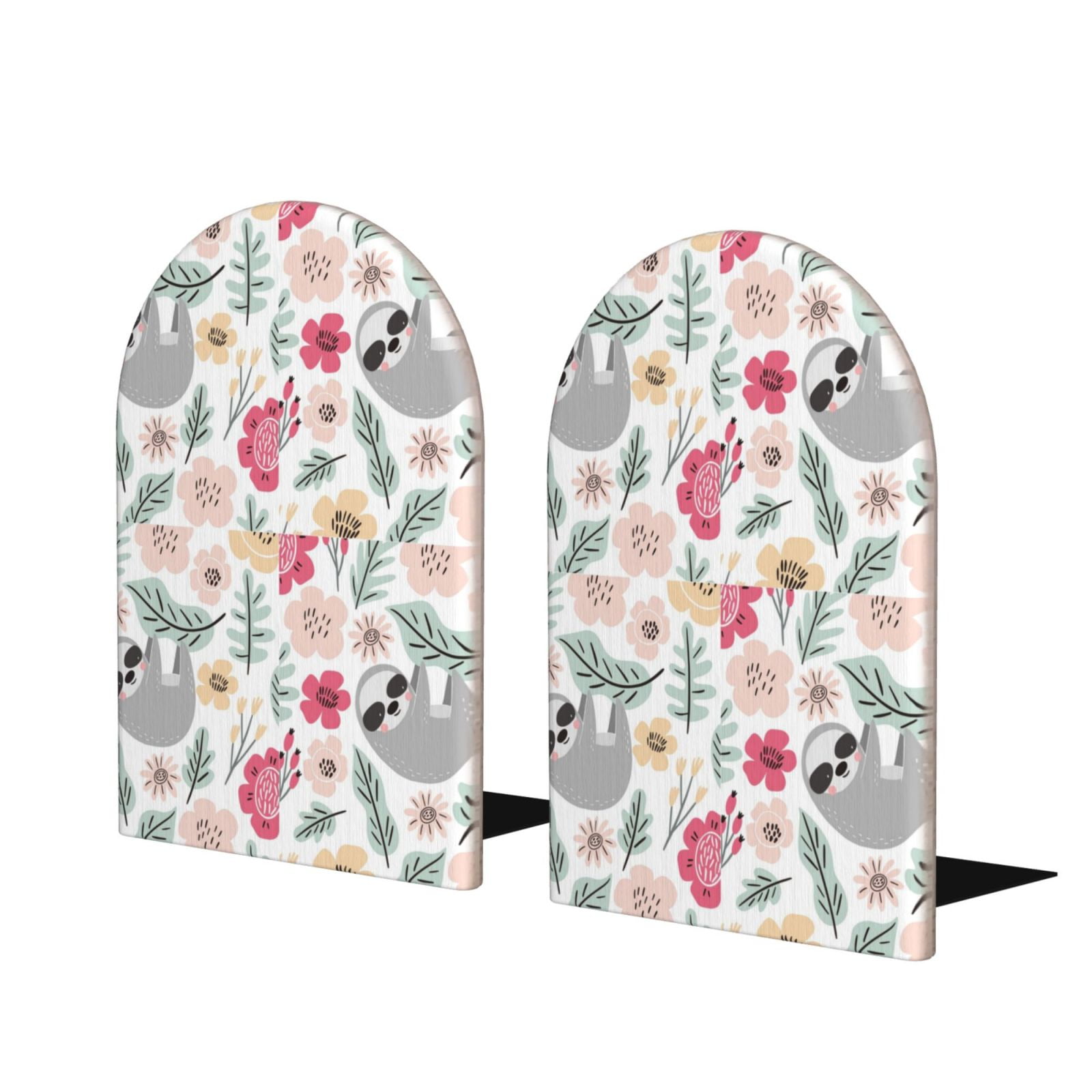 Lsque Cute Cartoon Sloth Printed Wood Bookends,Non-Skid Bookend for ...