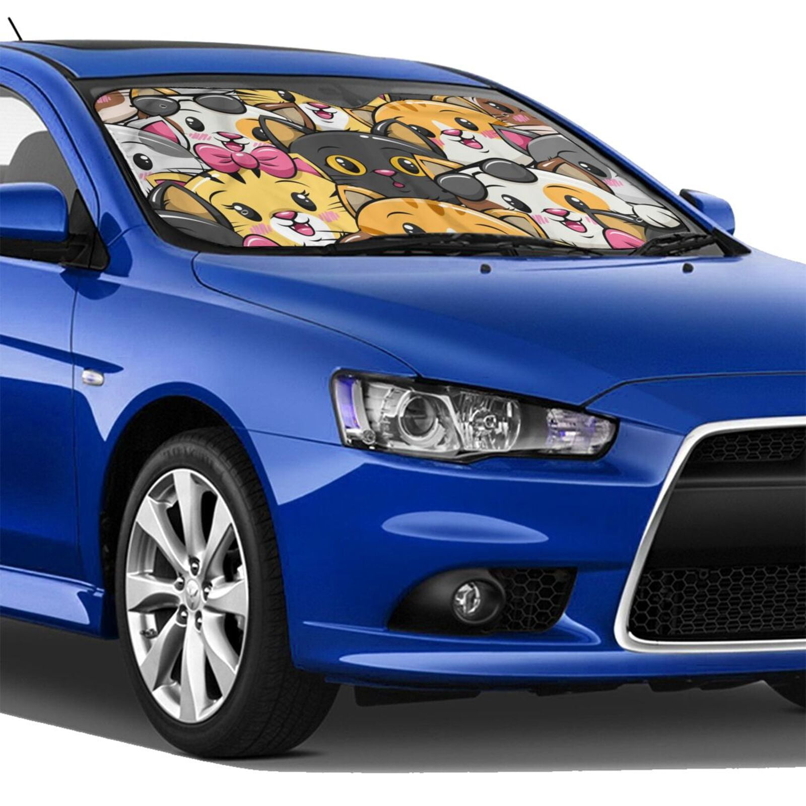 Lsque Cute Cat Cartoon Car Windshield Sun Shade | Accordion Folding ...
