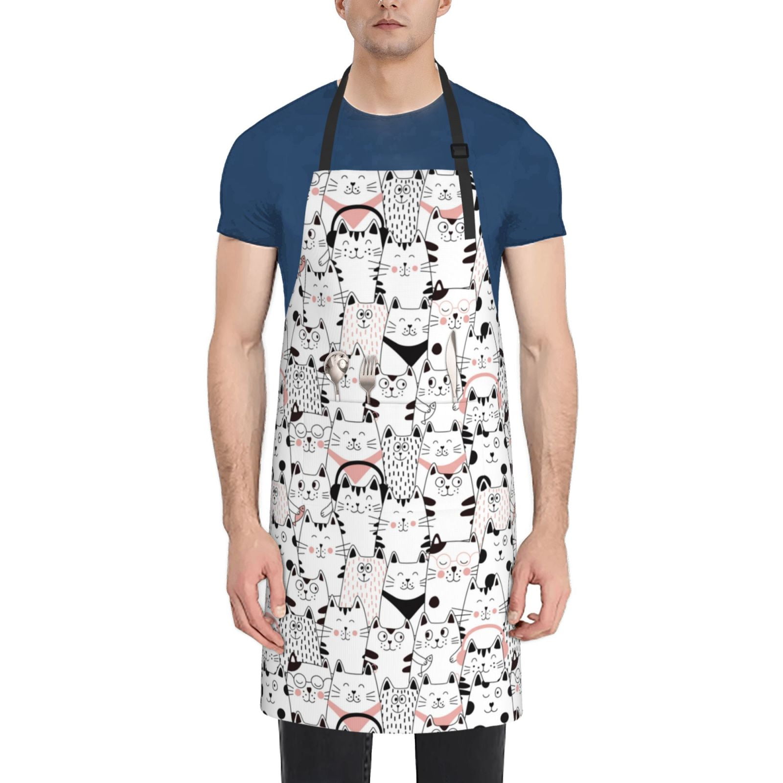Lsque Cute Cat Waterproof Apron Chef Aprons for Men Heavy Duty Chemical ...