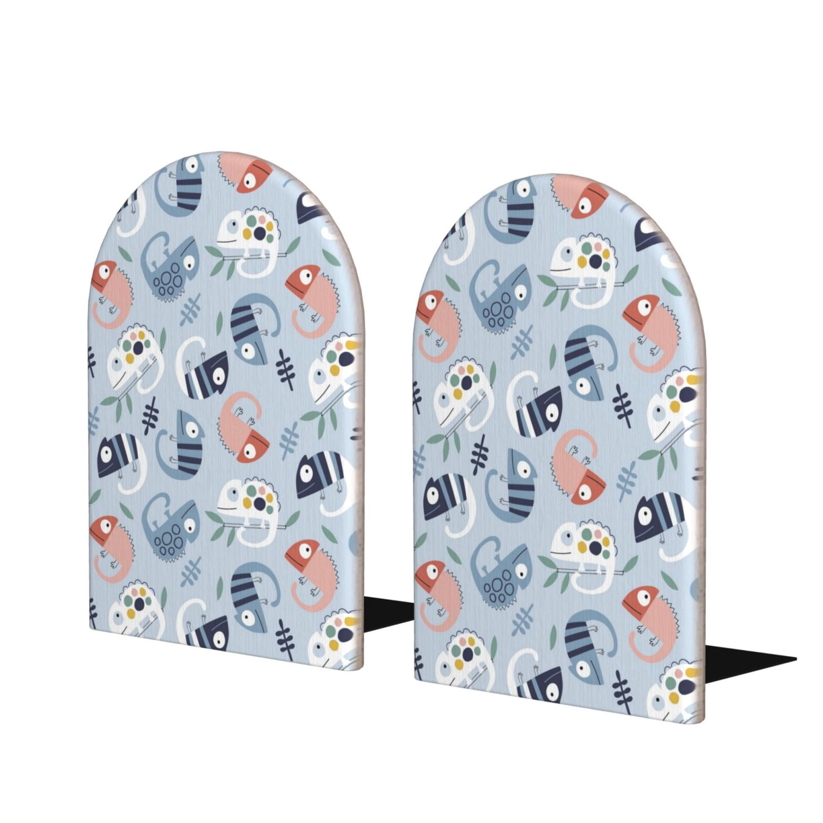 Lsque Cute Chameleons On Blue Printed Wood Bookends,Non-Skid Bookend ...