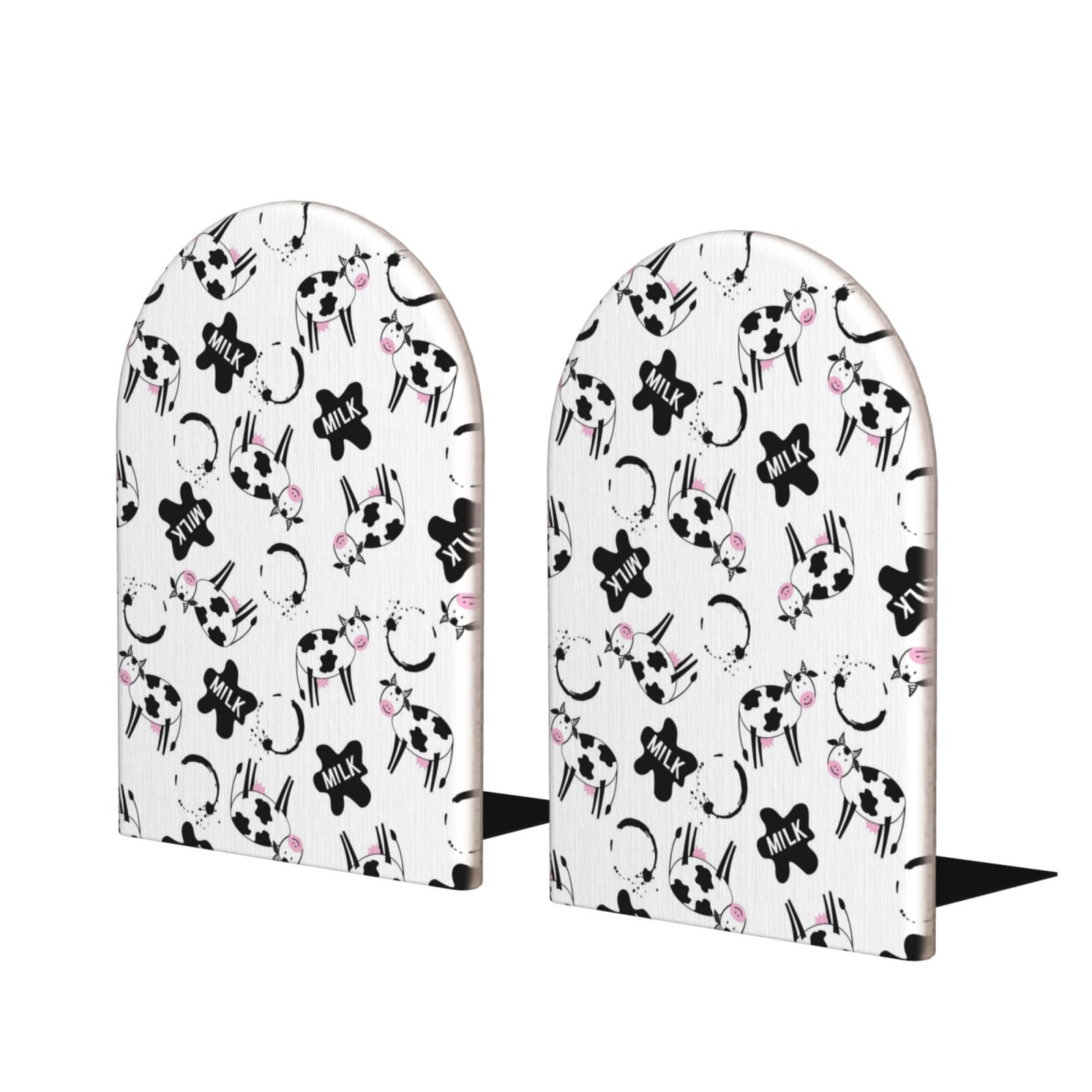 Lsque Cute Cow and Milk Stains Printed Wood Bookends,Non-Skid Bookend ...