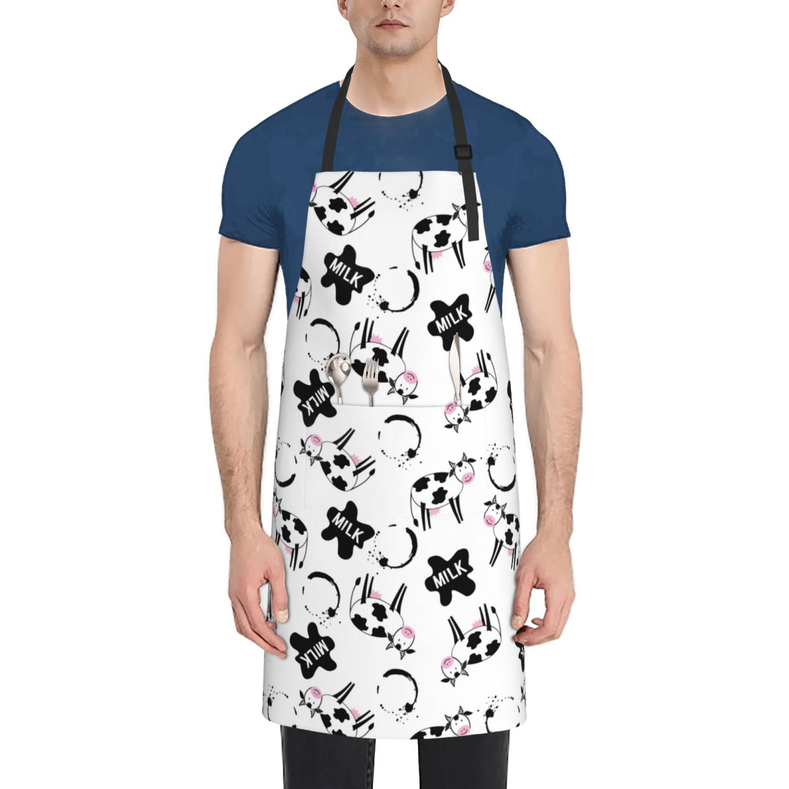 Lsque Cute Cow and Milk Stains Waterproof Apron Chef Aprons for Men ...
