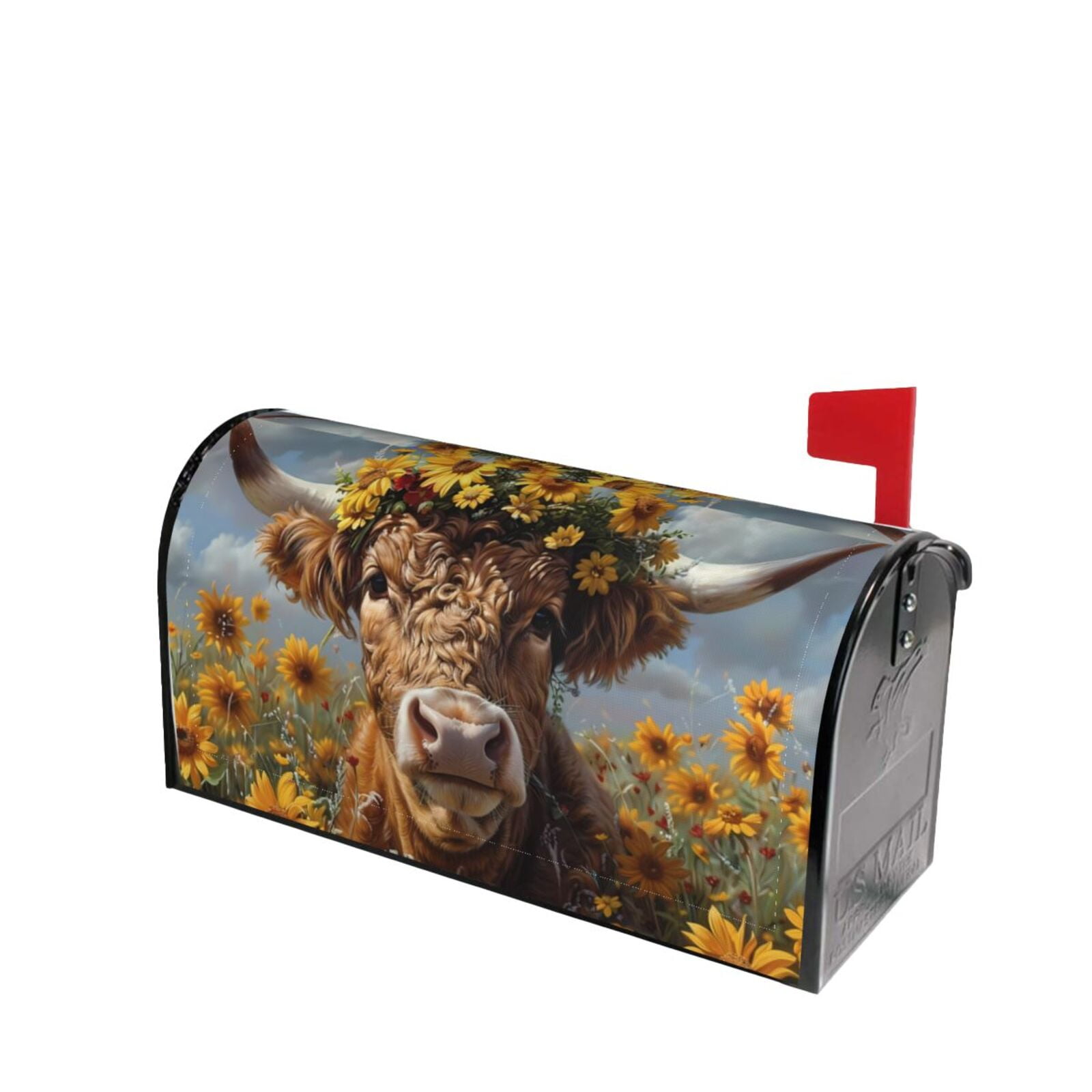 Lsque Cute Cow Sunflower Crown A Mailbox Cover Standard Size ,Magnetic ...