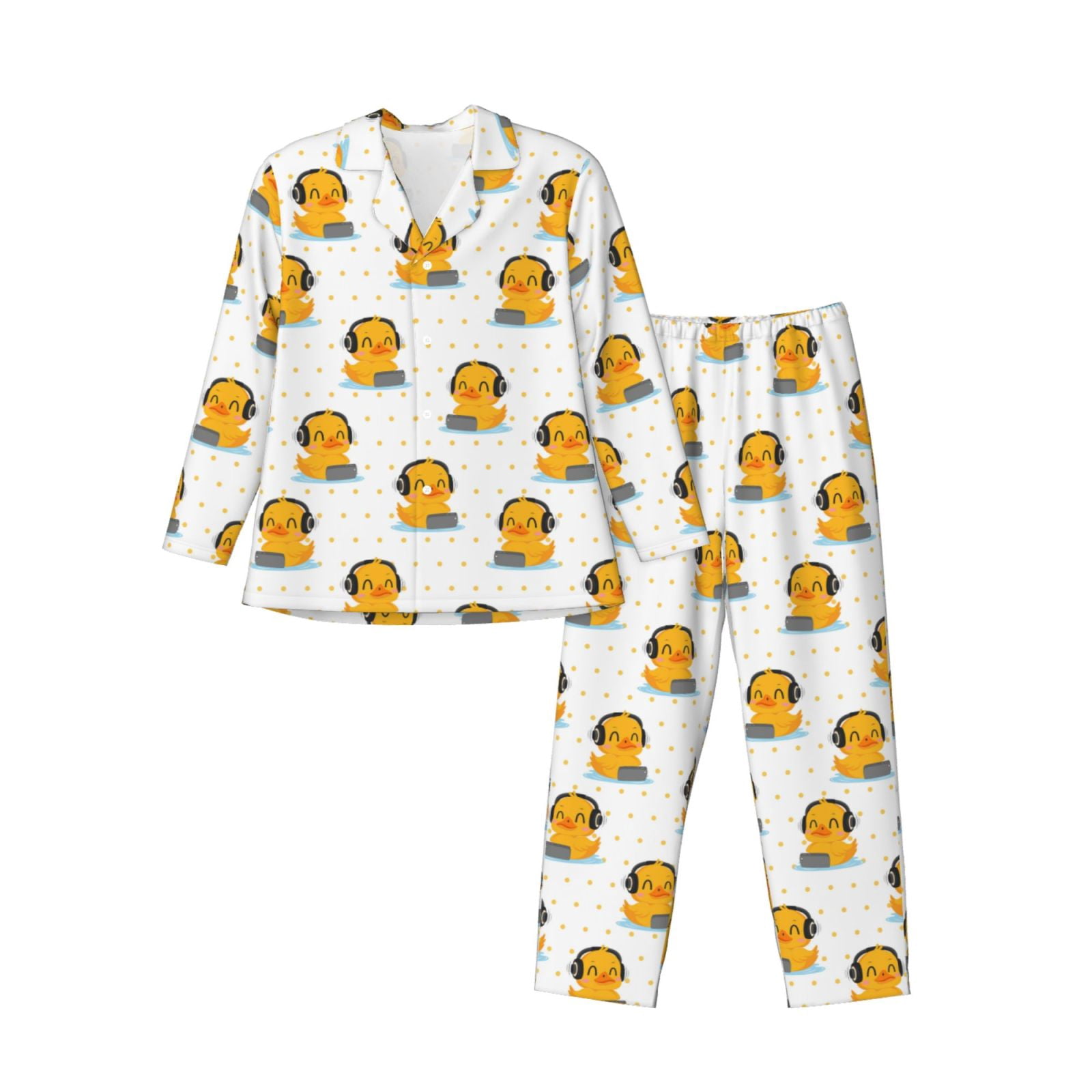 Lsque Cute Duck With Headphone Pattern Long Sleeve Pajama Set for Men ...