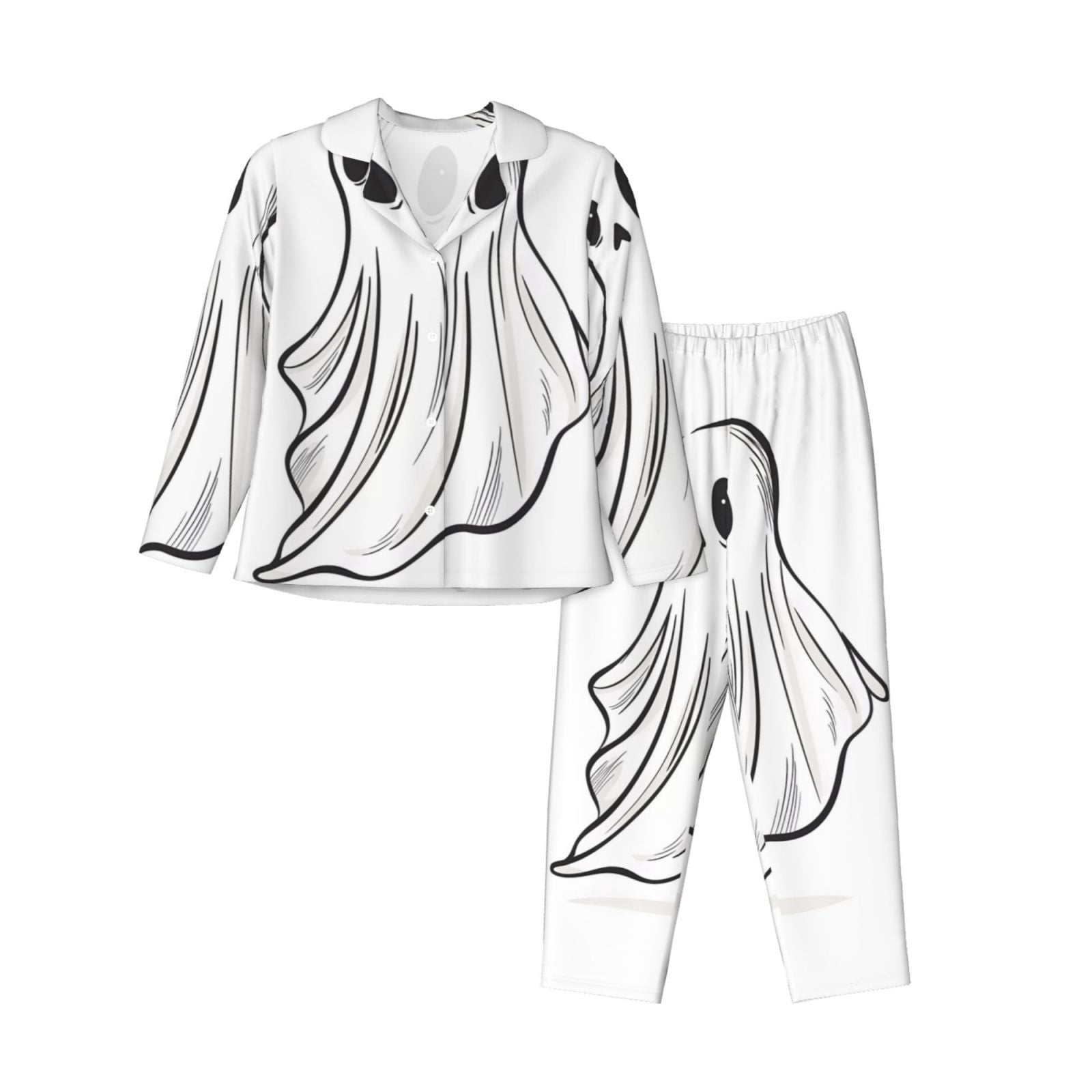 Lsque Cute Ghost Simple Drawing Pattern Long Sleeve Pajama Set for ...
