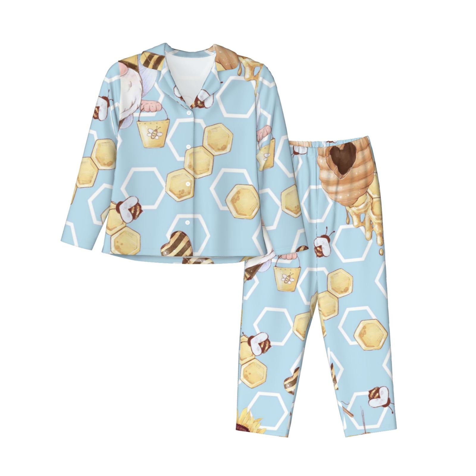 Lsque Cute Gnome Bee Collects Honey Pattern Long Sleeve Pajama Set for ...