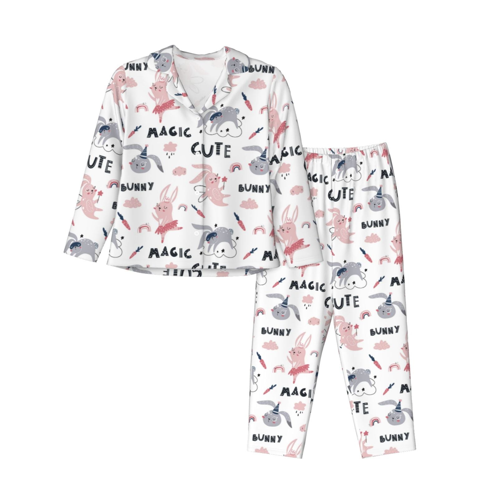 Lsque Cute Magic Bunny Pattern Long Sleeve Pajama Set for Women - Soft ...