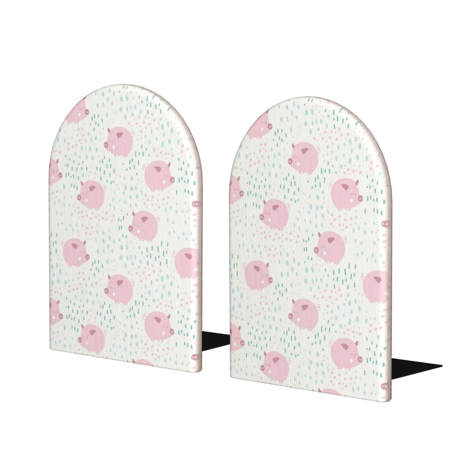 Lsque Cute Pigs Printed Wood Bookends,Non-Skid Bookend for Shelves ...