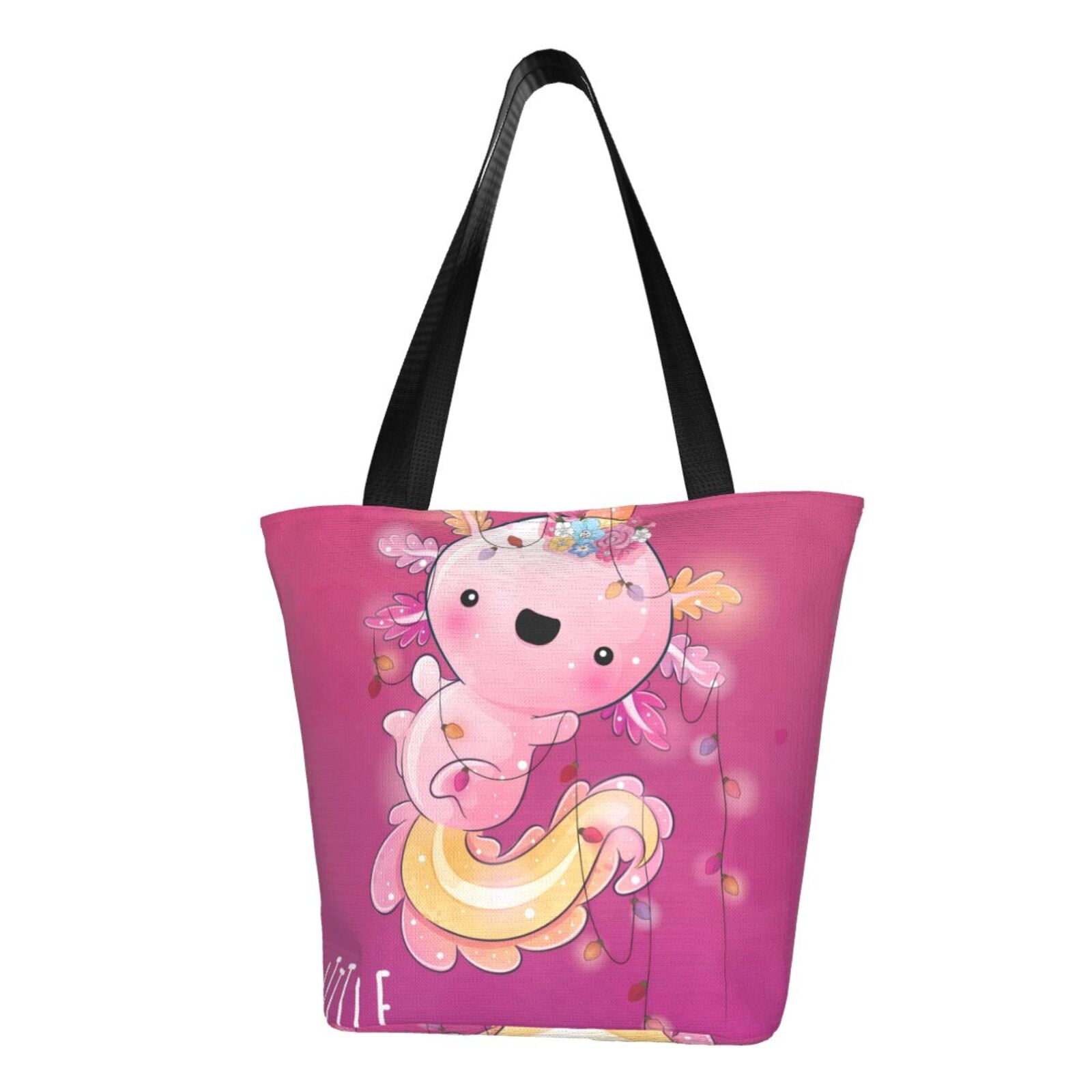 Lsque Cute Pink Axolotl A Pattern Beach Tote,Shoulder Handbag,Spacious ...