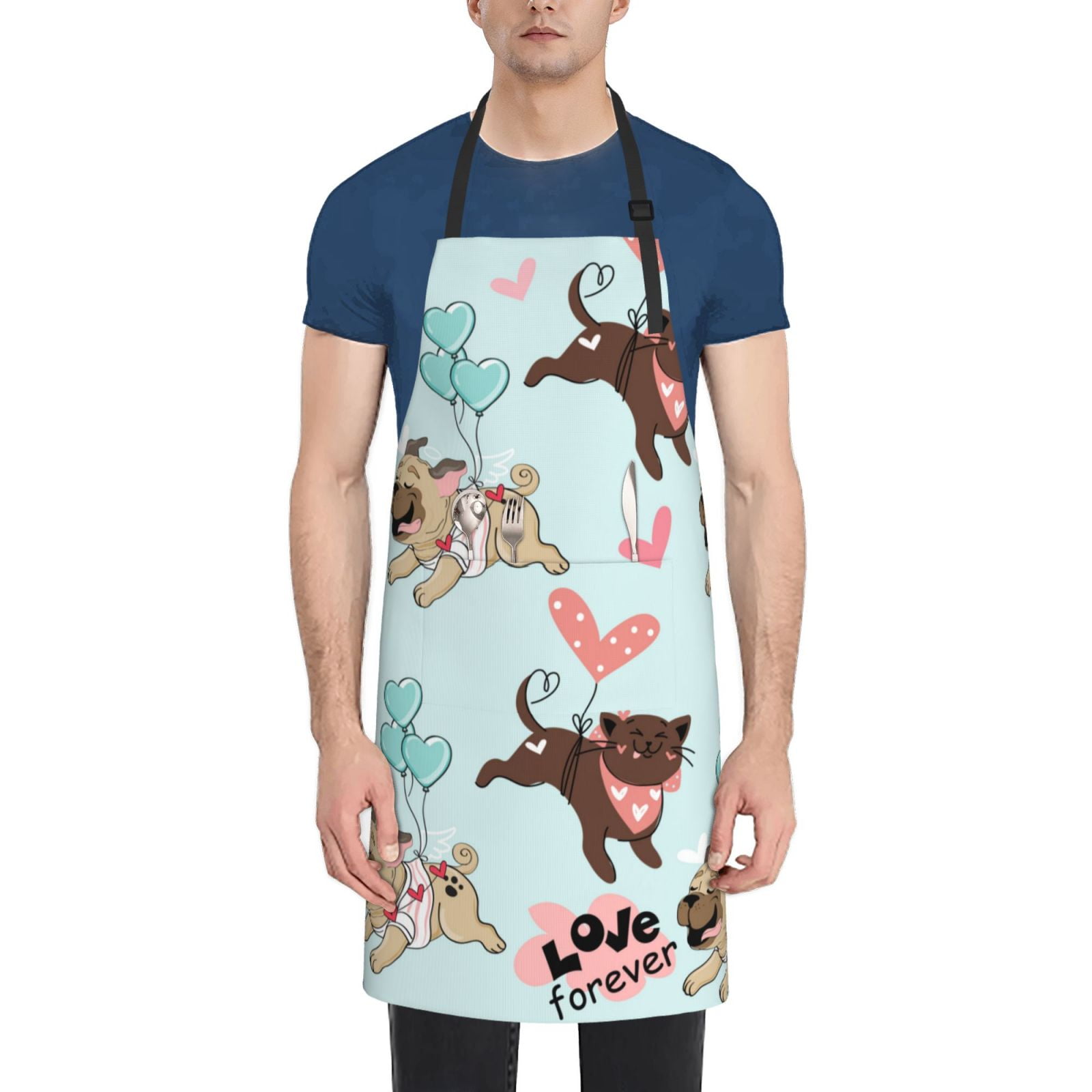 Lsque Cute Pug Dogs Waterproof Apron Chef Aprons for Men Heavy Duty ...