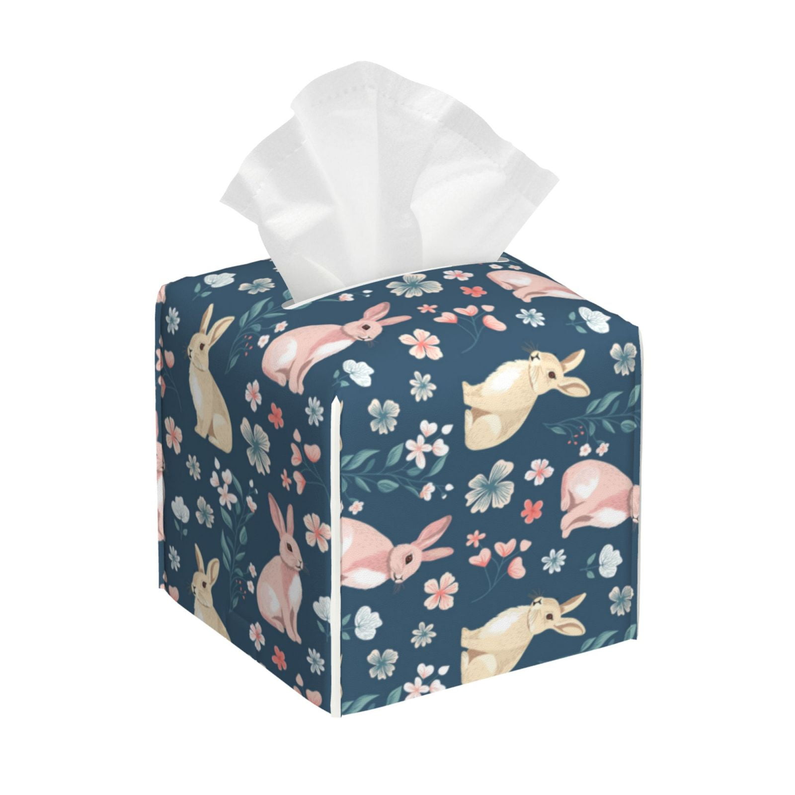 Lsque Cute Rabbit Floral Printed Tissue Box Cover Holder, Facial Paper ...