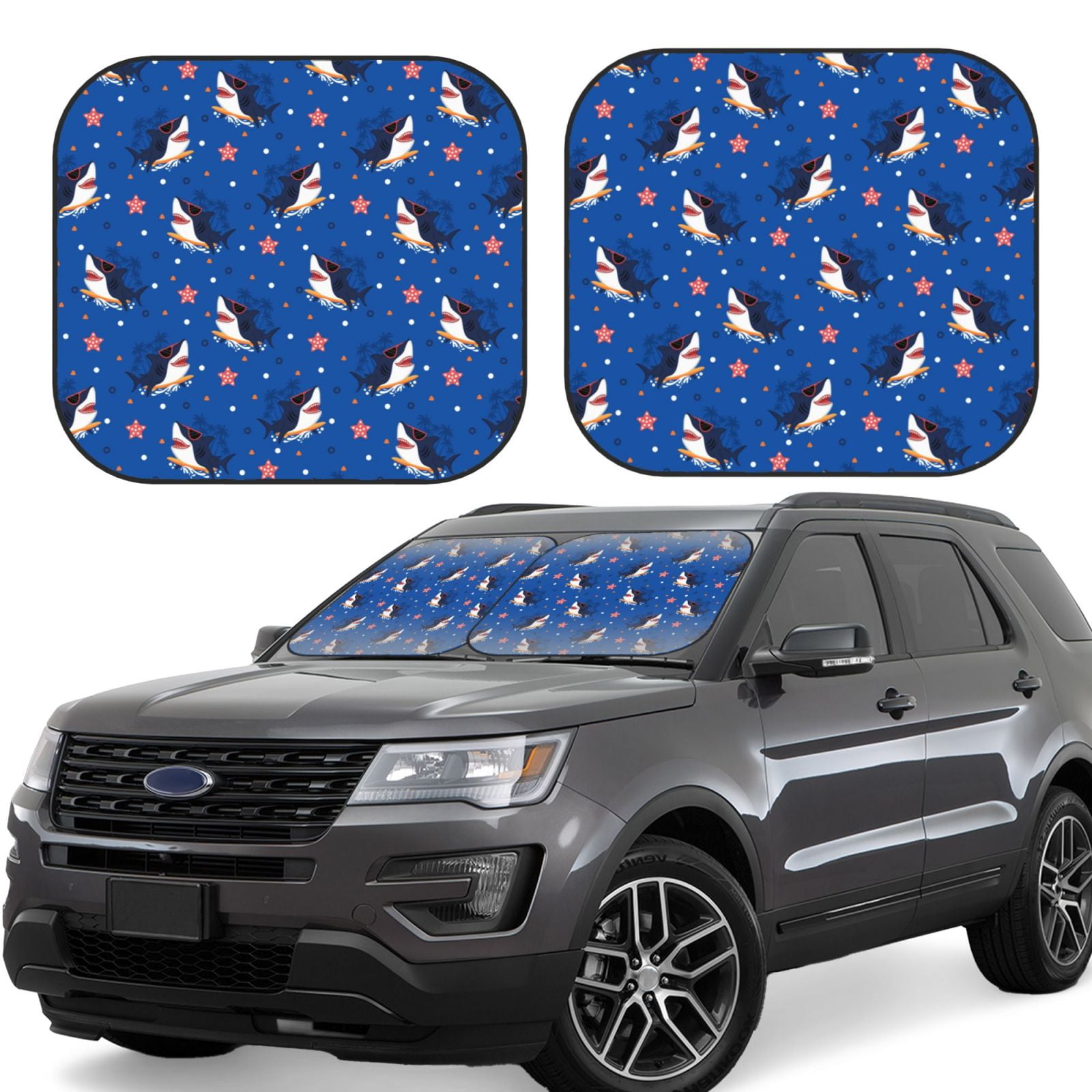 Lsque Cute Shark Cartoon 2 PCS Windshield Sun Shade | CarFoldable ...