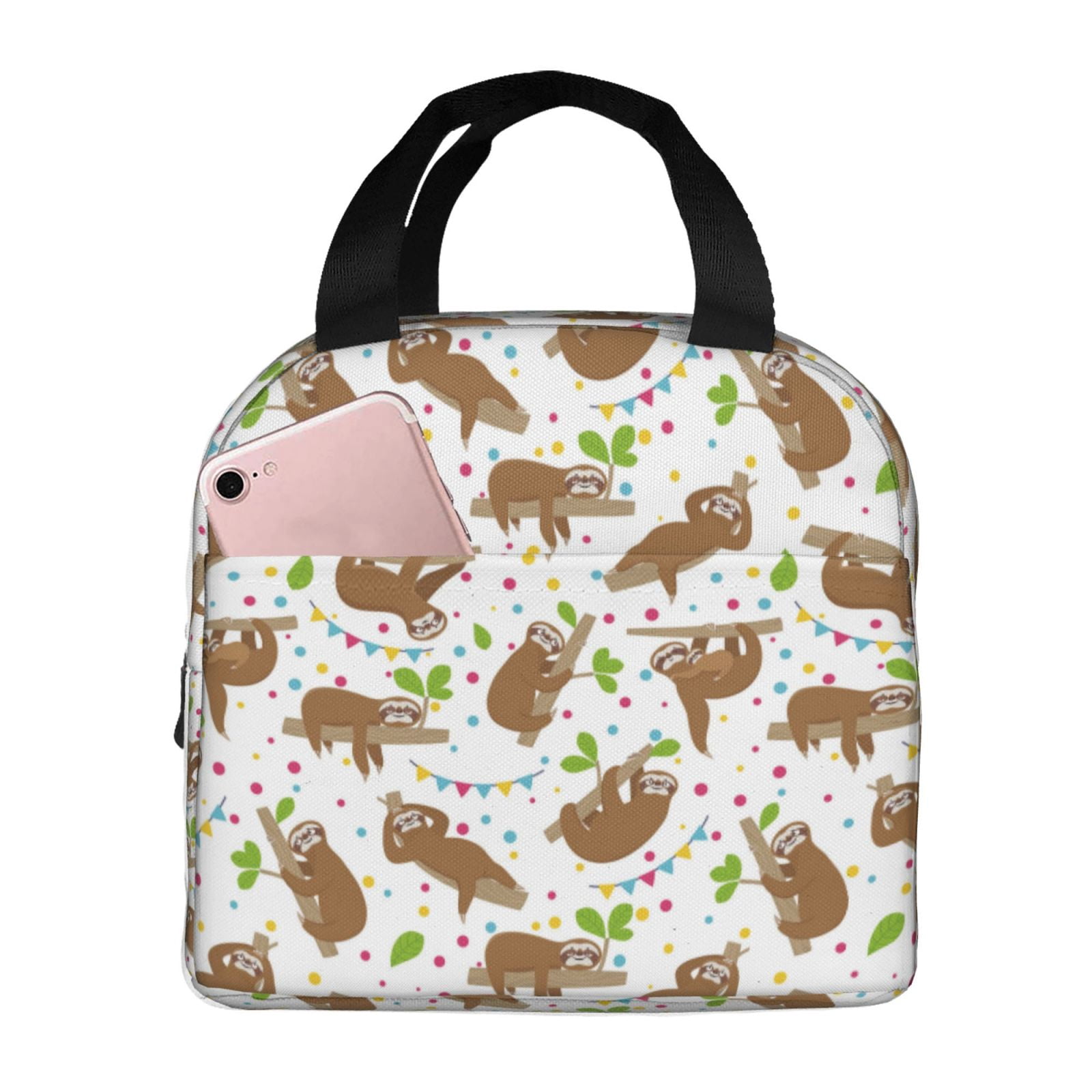 Lsque Cute Sloth Print Insulated Lunch Bag with Thick Aluminum Foil ...