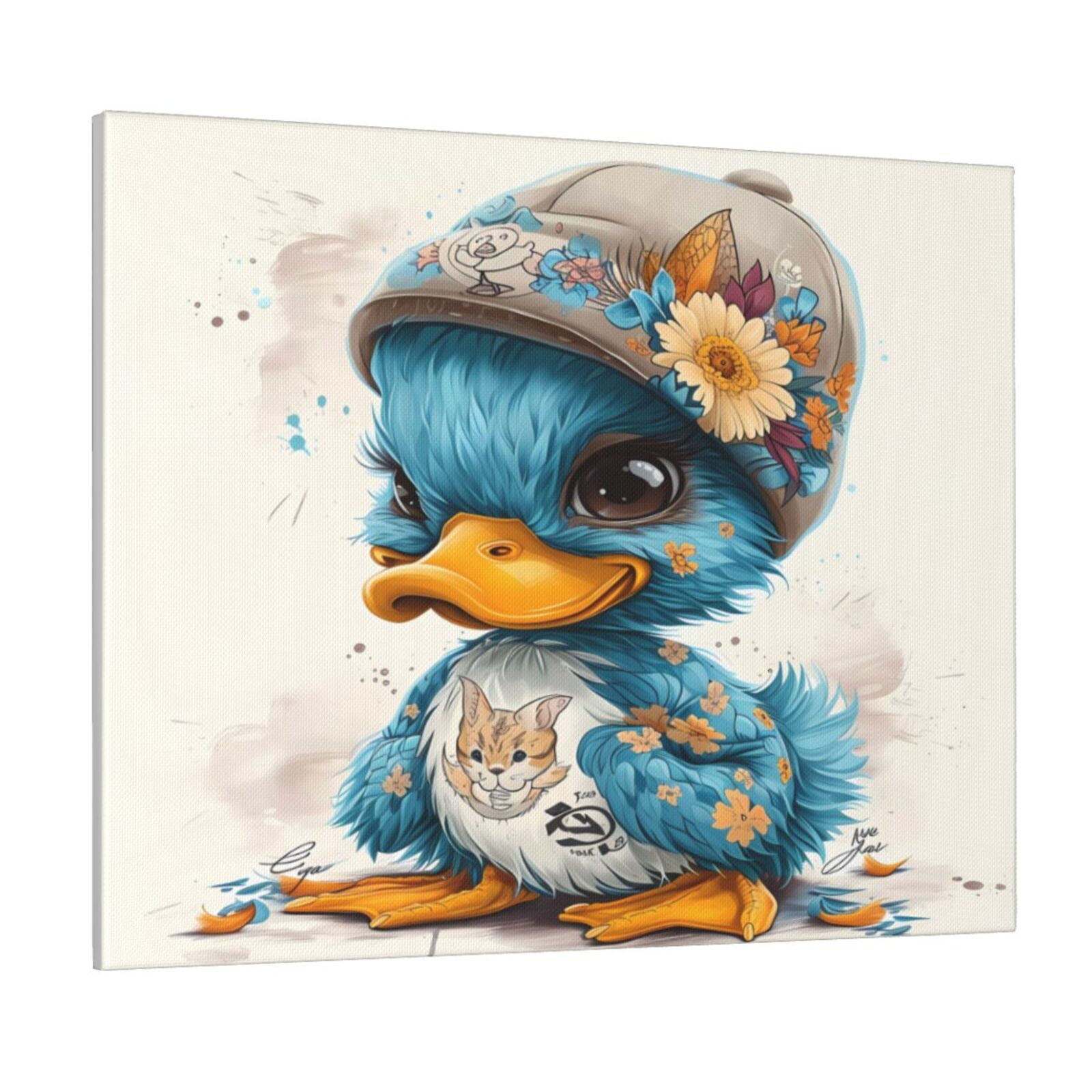 Lsque Cute Sunflower Blue Duck Print Wall Art – Decorative Picture for ...