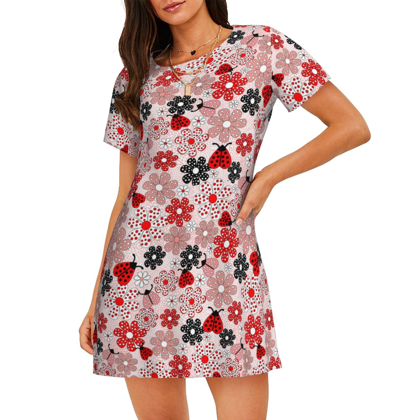 Lsque Cute ladybugs red Pattern Nightgowns for Women Sleep Shirts Short ...