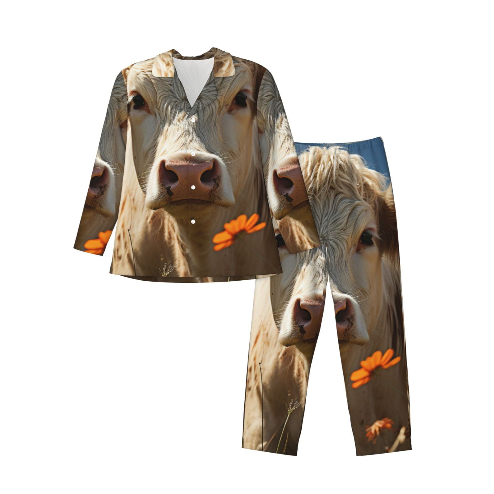 Lsque Daisy Meadow Cow Pattern Long Sleeve Pajama Set for Men - Soft 2 ...
