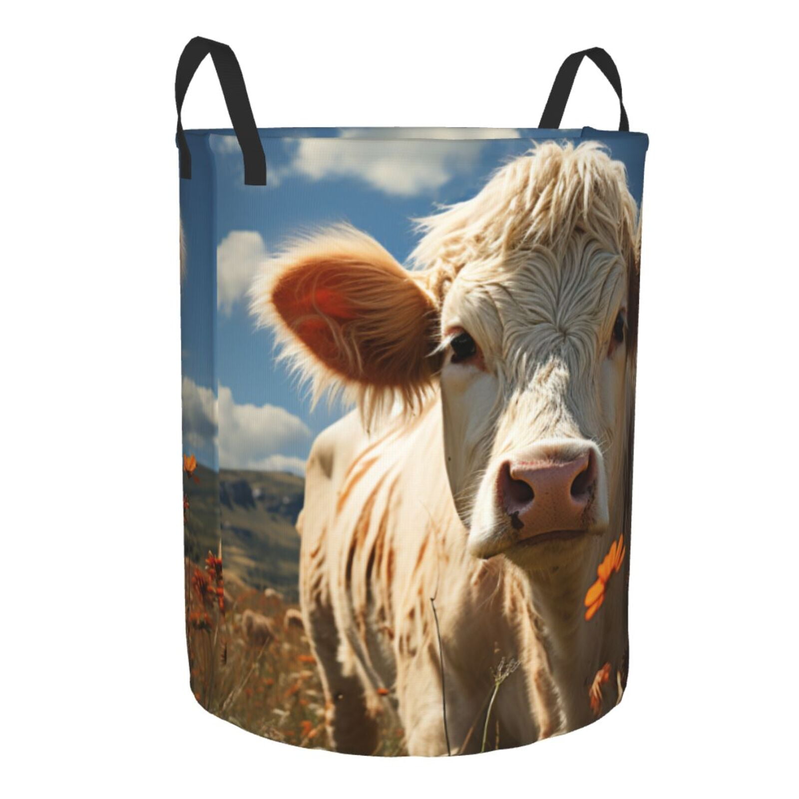 Lsque Daisy Meadow Cow pattern Laundry Hamper Basket, Tall Woven Rope ...