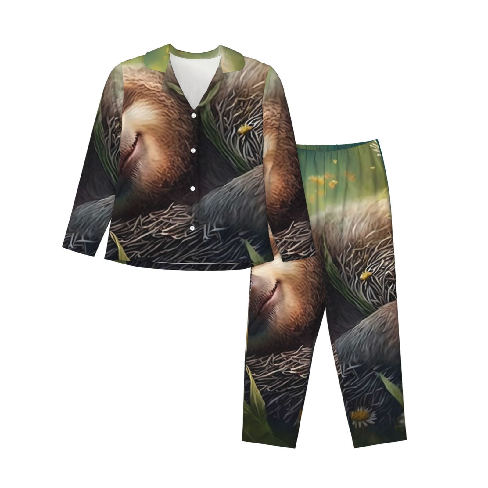 Lsque Daisy Sleeping Sloth Pattern Long Sleeve Pajama Set for Women ...