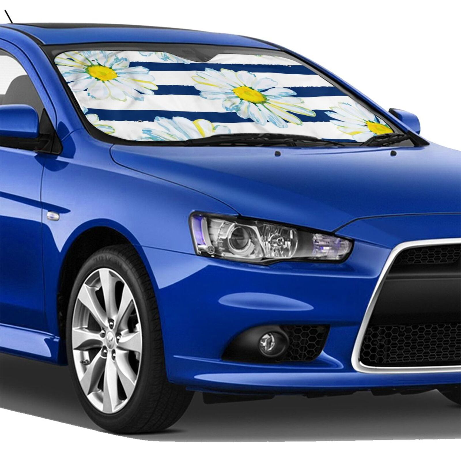 Lsque Daisy Striped Nautical Car Windshield Sun Shade | Accordion ...