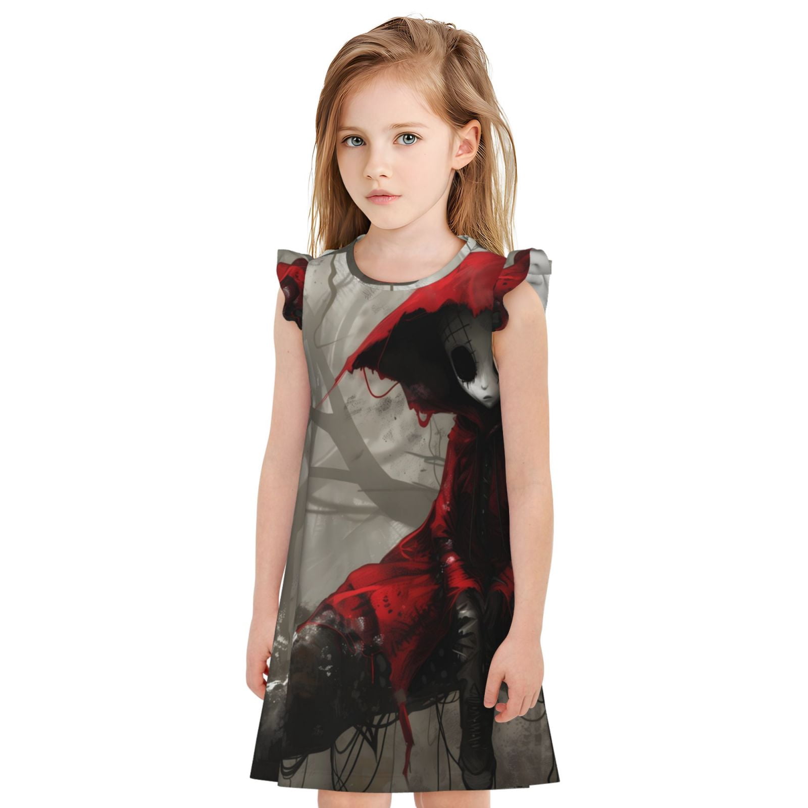 Lsque Dark Red Hooded Girl Printed Girls' Nightgown, Soft & Cute ...