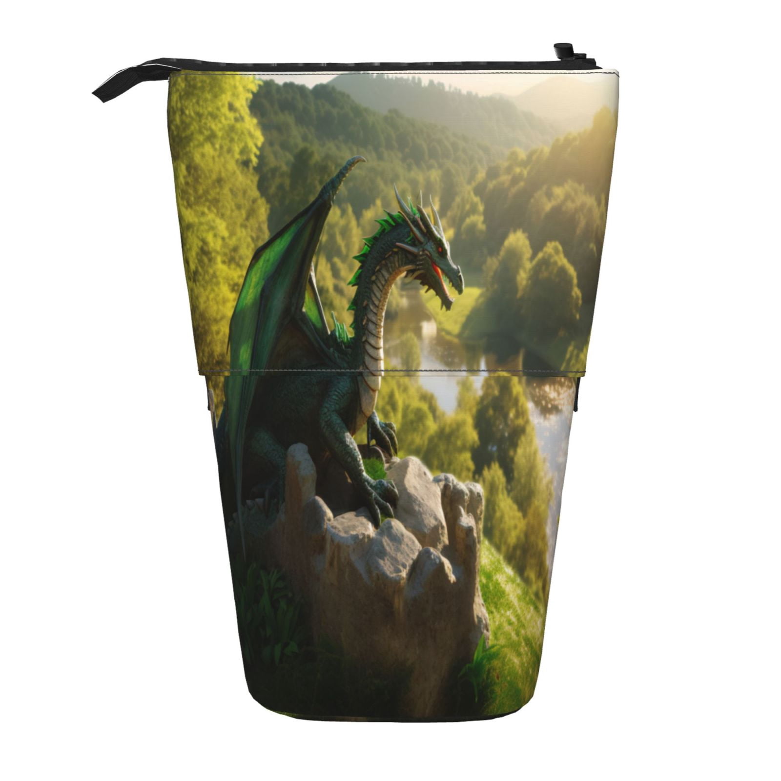 Lsque Deep Forest Stone Green Dragon Pattern Telescopic Pencil Bag Pen ...