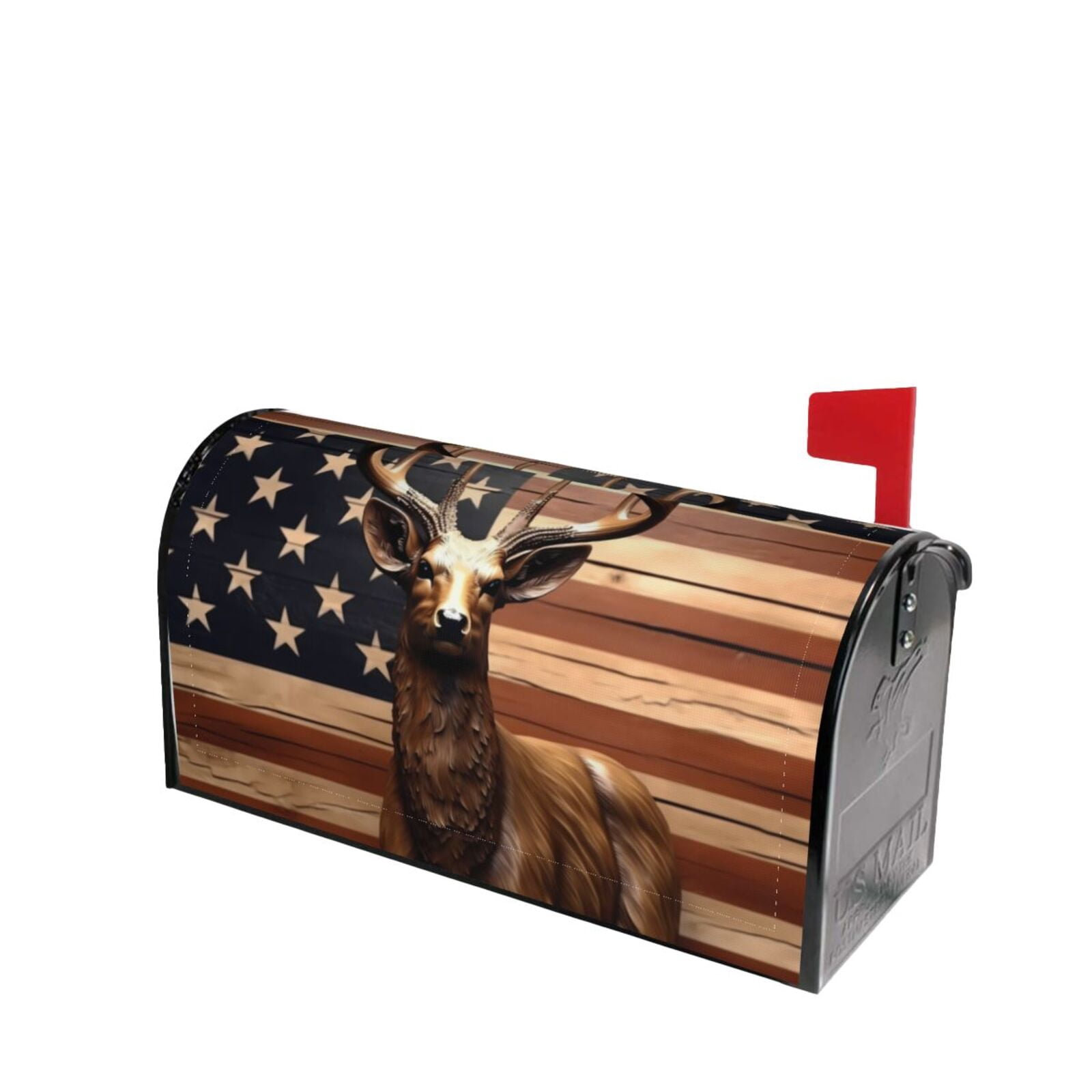 Lsque Deer American Flag Vintage Mailbox Cover Standard Size ,Magnetic ...