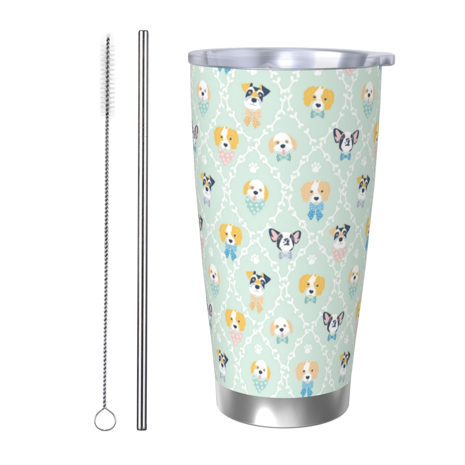 Lsque Different Breeds of Dogs Pattern 20oz Car Cup with Lid and Straw ...