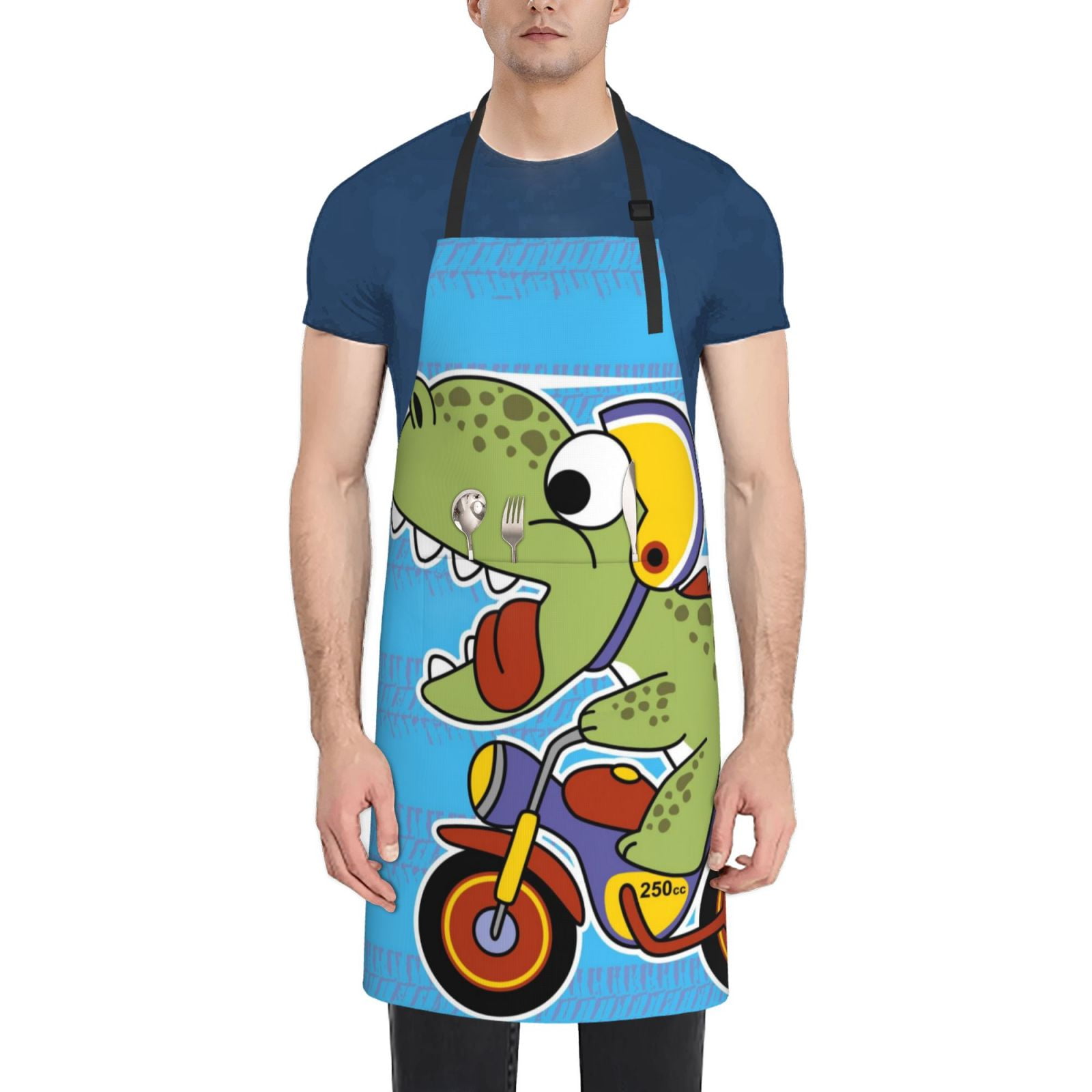 Lsque Dinosaur Riding a Motorcycle Waterproof Apron Chef Aprons for Men ...