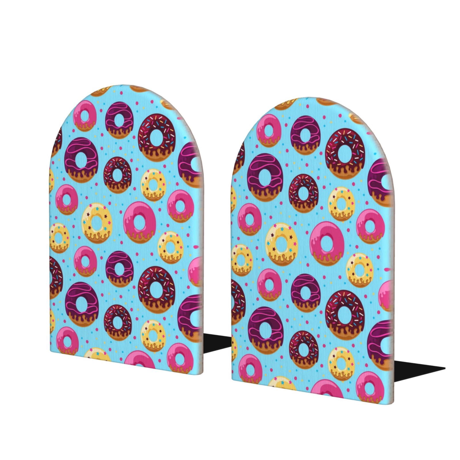 Lsque Donuts Printed Wood Bookends,Non-Skid Bookend for Shelves,Heavy ...