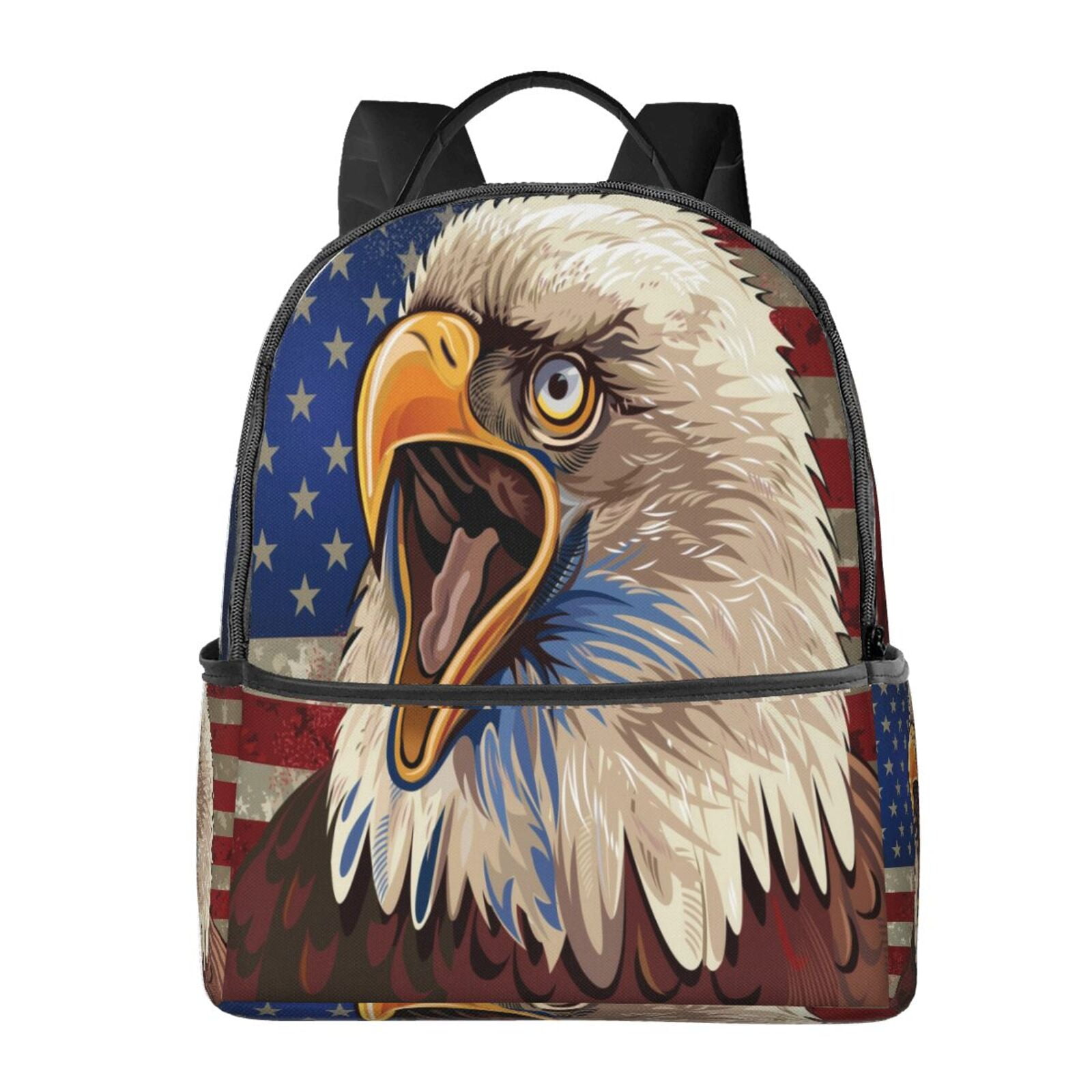 Lsque Eagle With USA Flags Pattern Backpack – School Travel Canvas ...