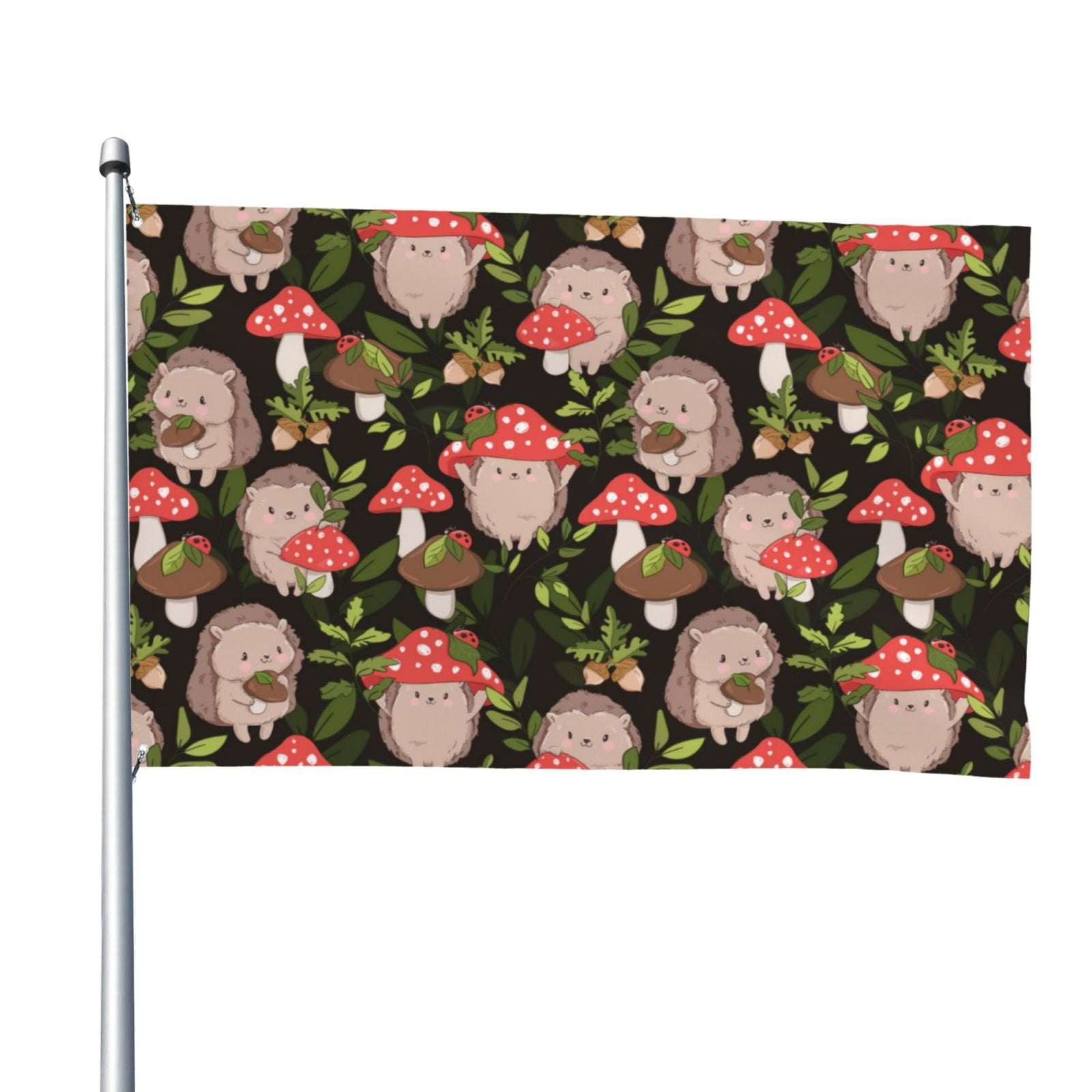 Lsque Edgehog and Mushrooms Pattern Flag,Edgehog and Mushrooms Printed ...