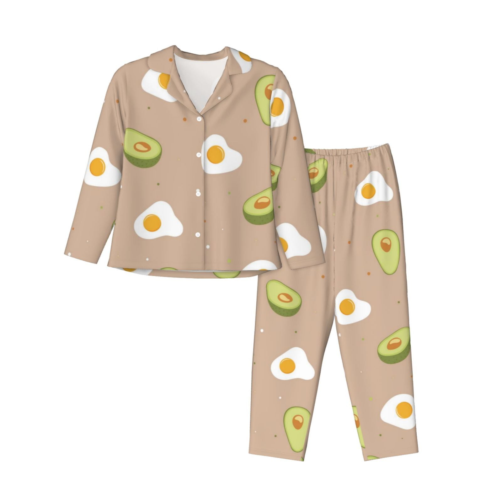 Lsque Egg and Avocado Pattern Long Sleeve Pajama Set for Women - Soft 2 ...