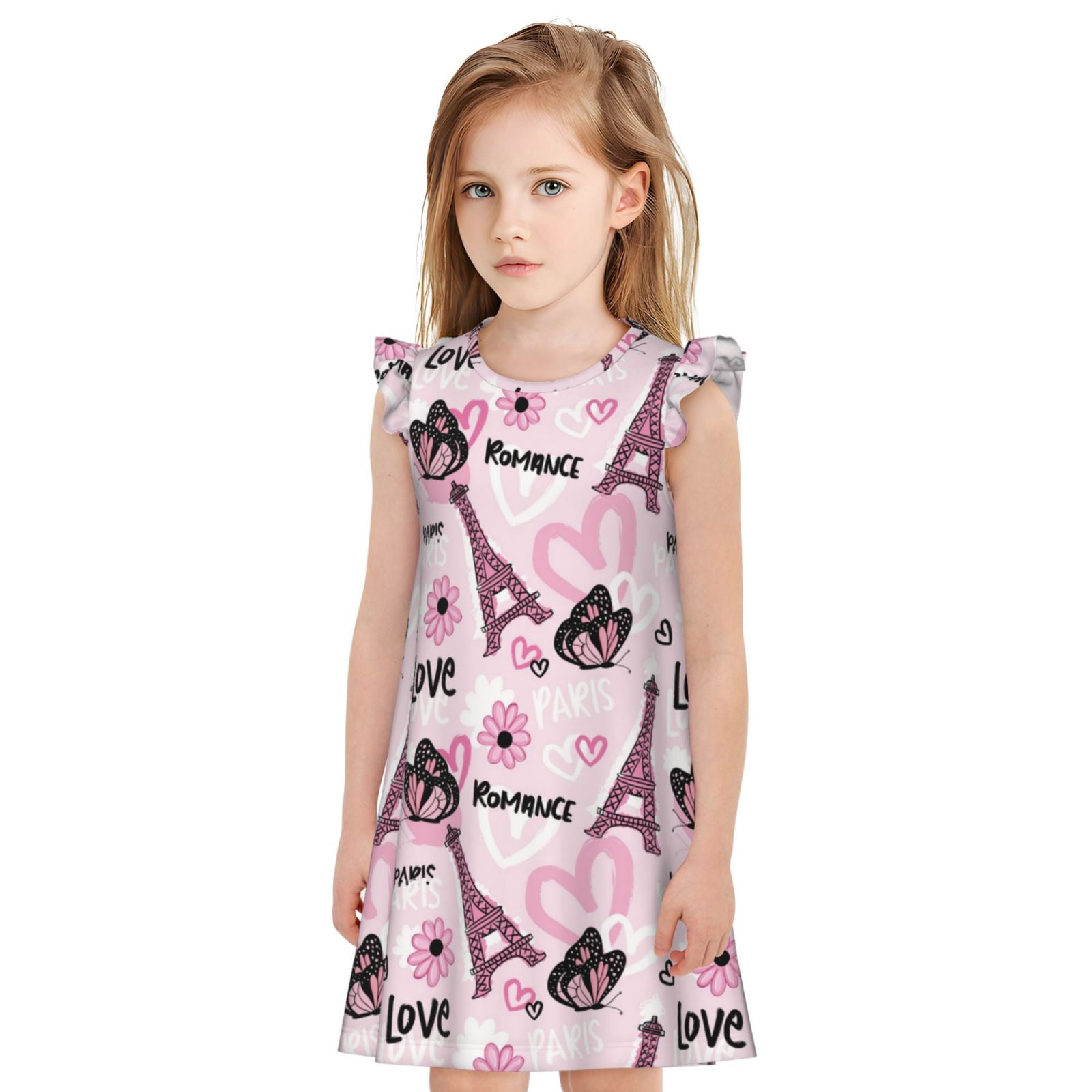 Lsque Eiffel Tower And Butterflies Printed Girls Nightgown Soft