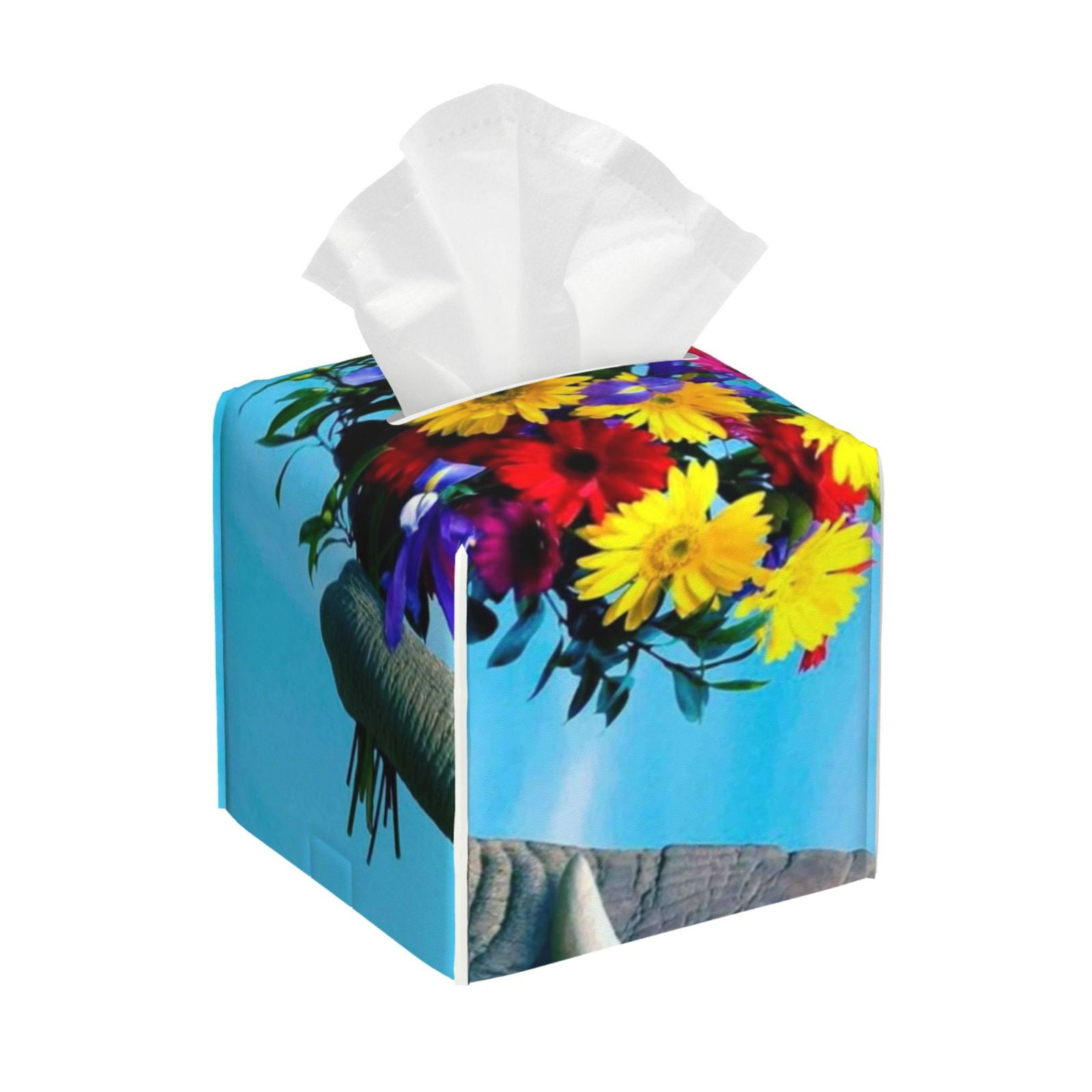 Lsque Elephant Trunk Couple Flowers Printed Tissue Box Cover Holder ...