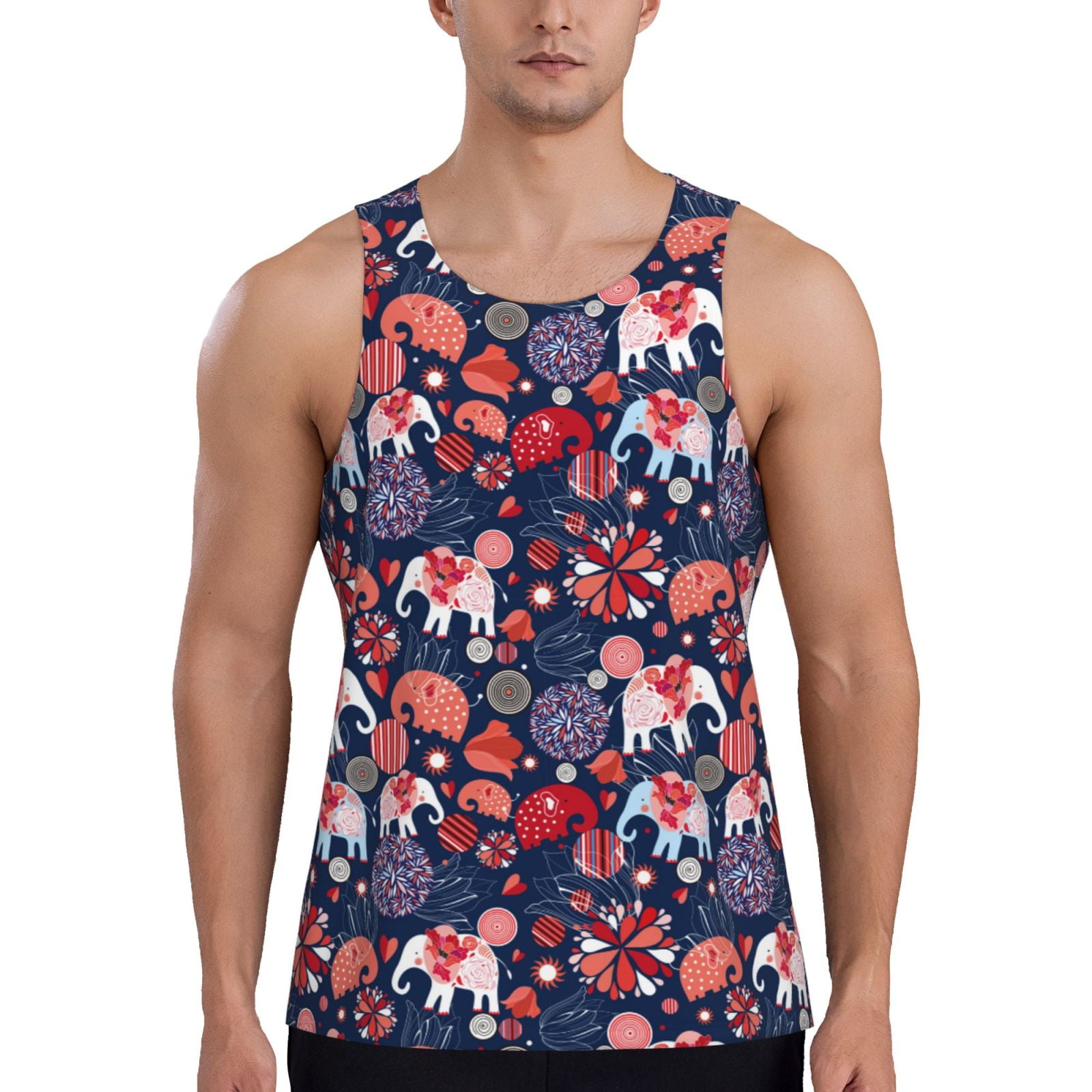 Lsque Elephants Pattern Mens Tank Tops Muscle Athletic Quick Dry ...