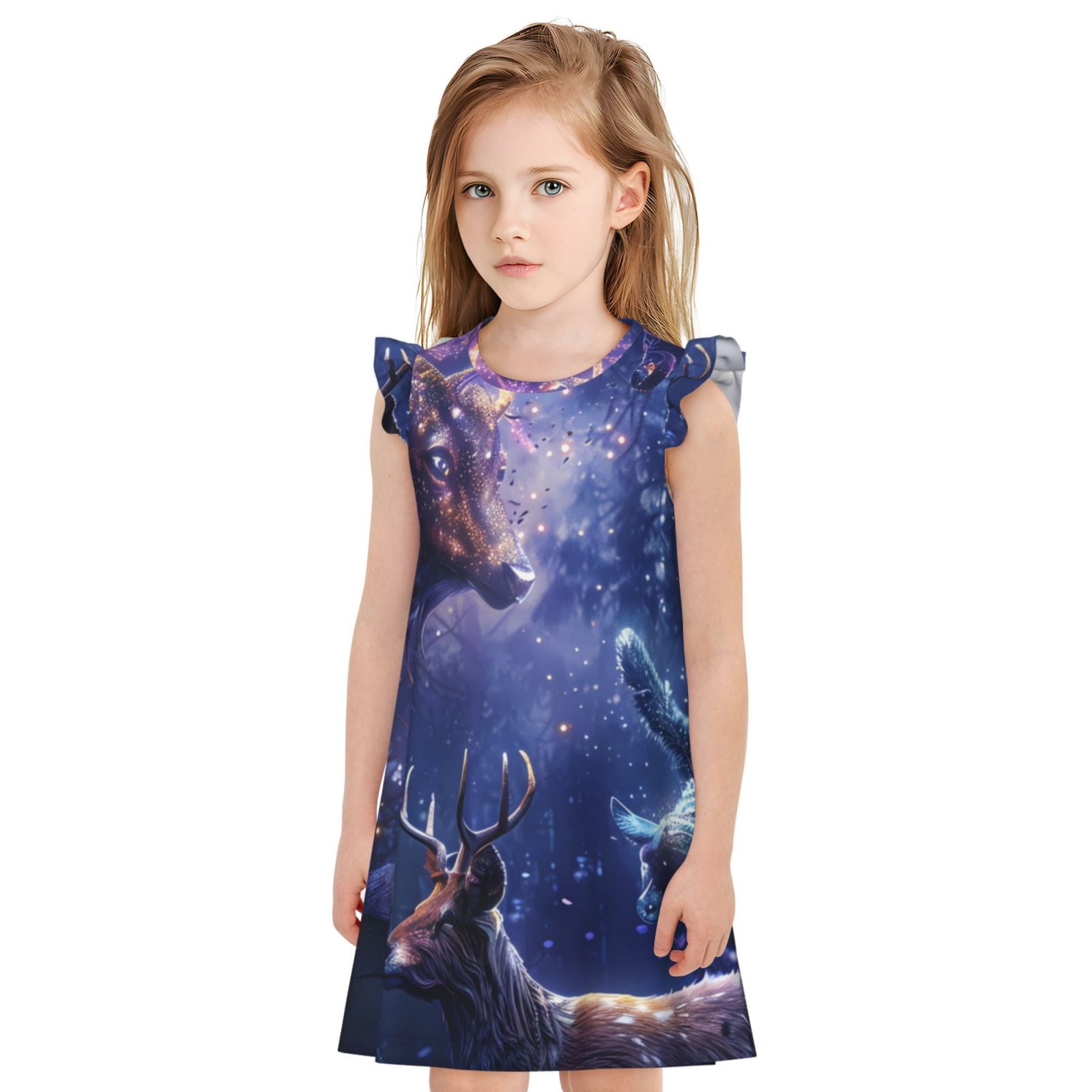 Lsque Enchanted Forest Stag Gathering Printed Girls' Nightgown, Soft ...