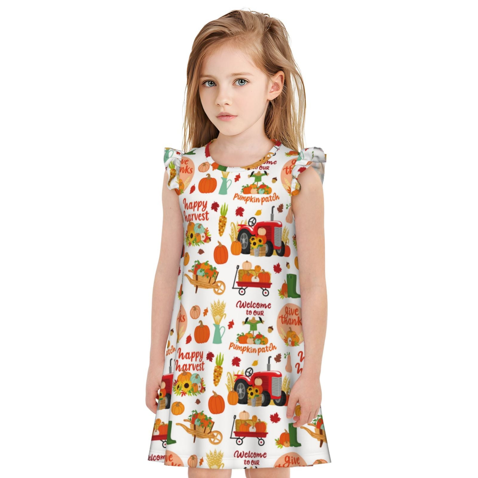 Lsque Fall Farm Pumpkin Printed Girls' Nightgown, Soft & Cute Pajamas ...