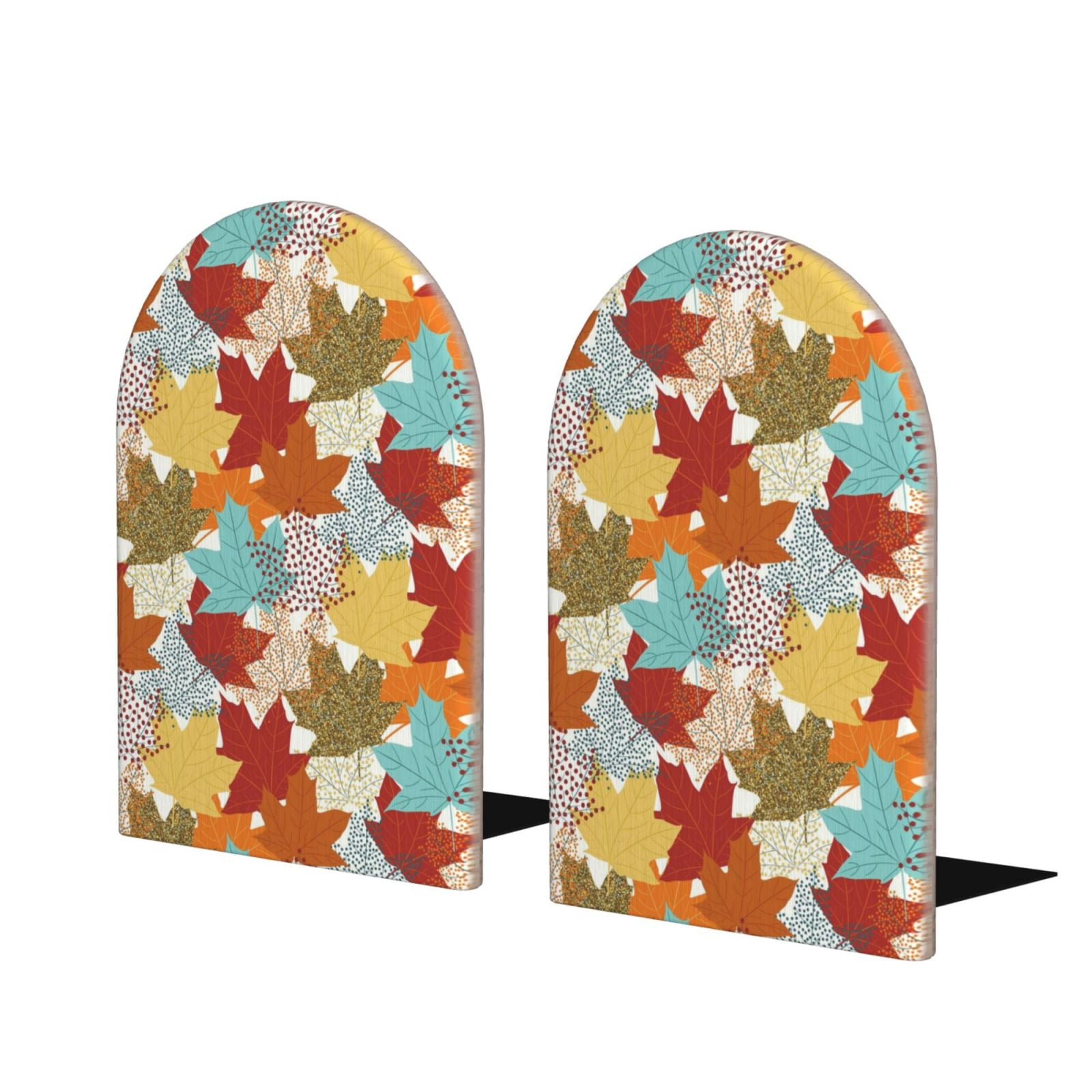 Lsque Fall Maple Leaves Printed Wood Bookends,Non-Skid Bookend for ...