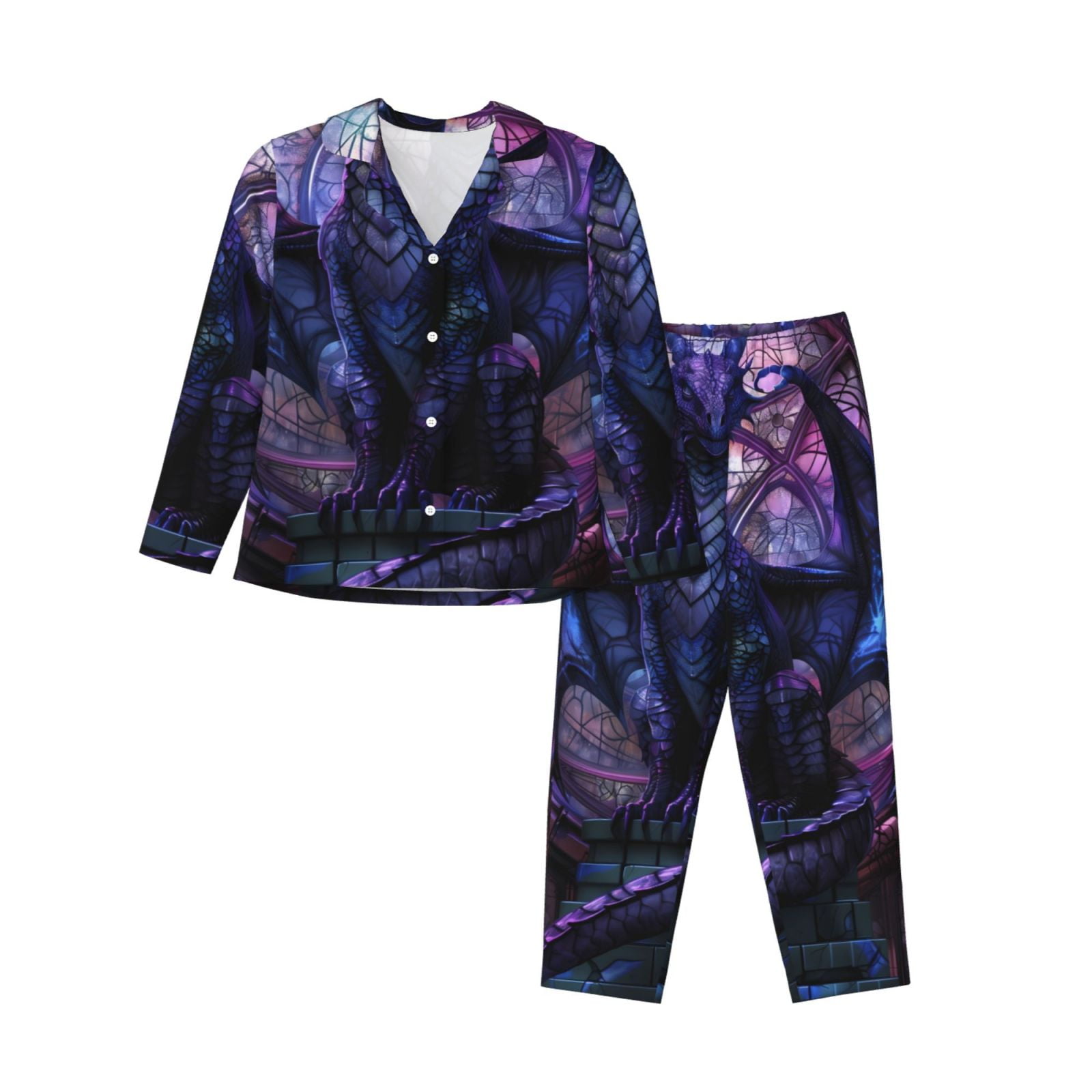 Lsque Fantasy Dragon In Cathedral Pattern Long Sleeve Pajama Set for ...